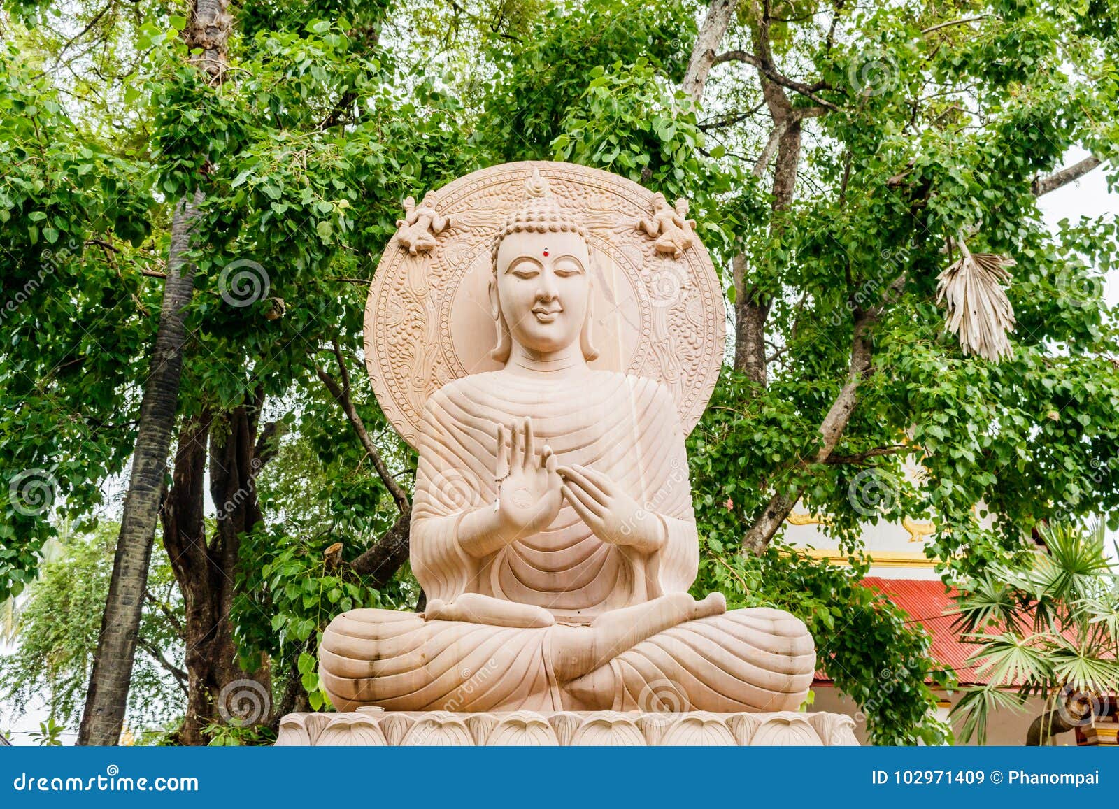 Buddha Statue Sitting Under Bodhi Tree. Stock Image - Image of oriental ...