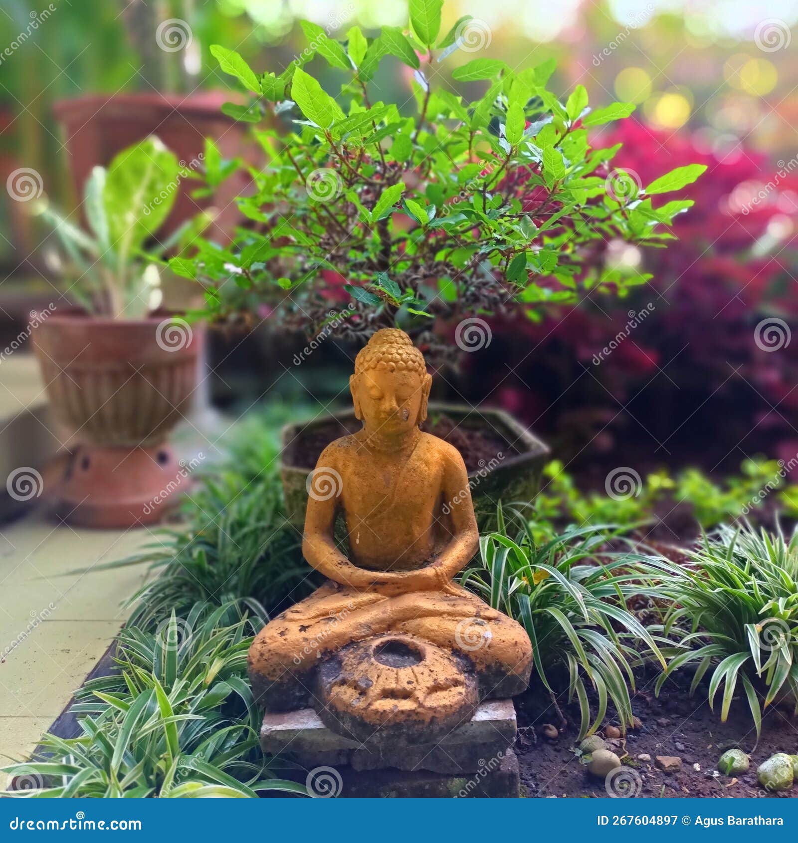 Buddha Statue Under a Shady Tree Meditating Stock Image - Image of ...