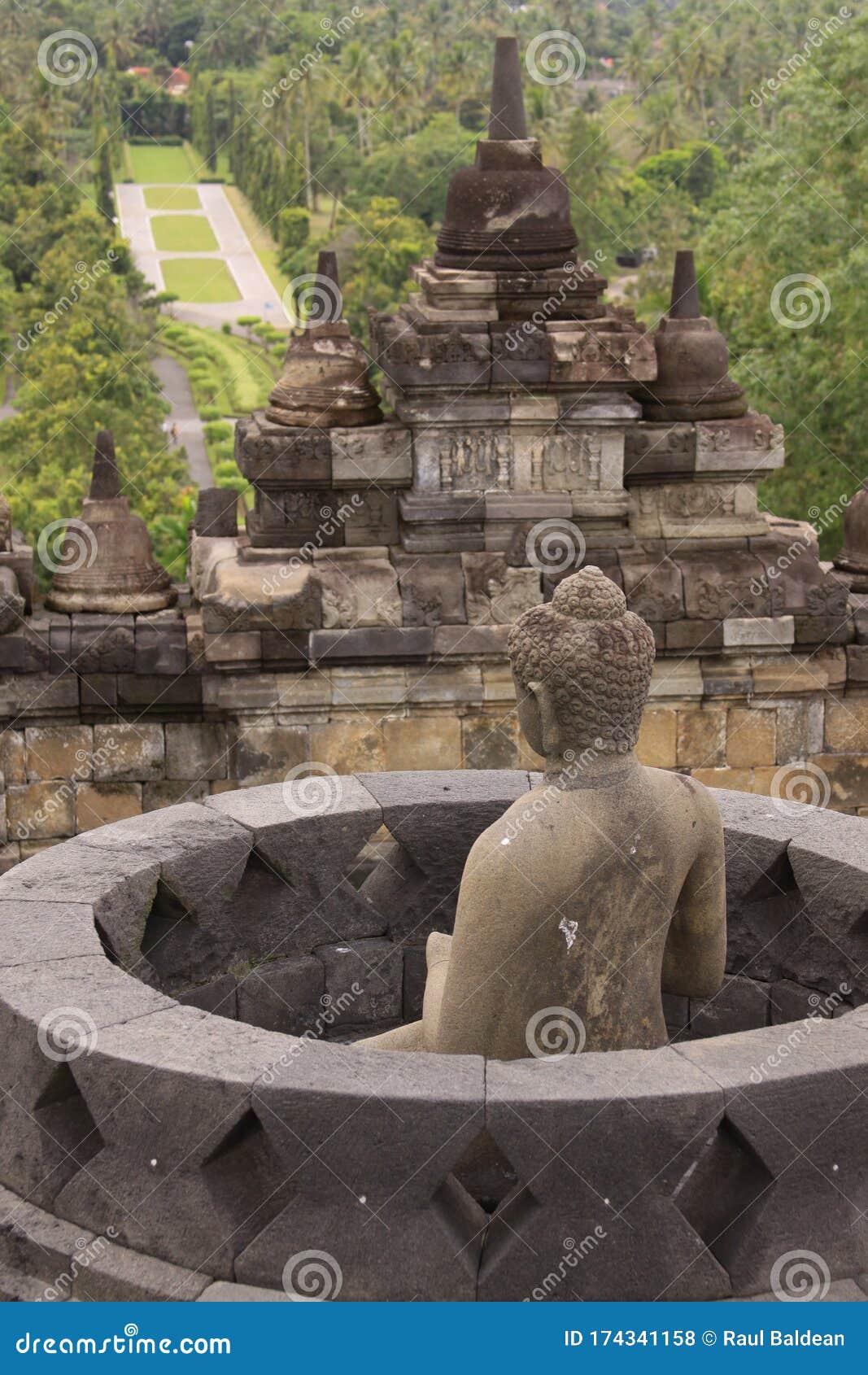 Buddha Statues Overlooking Surroundings at Borobudur Temple at Sunrise ...