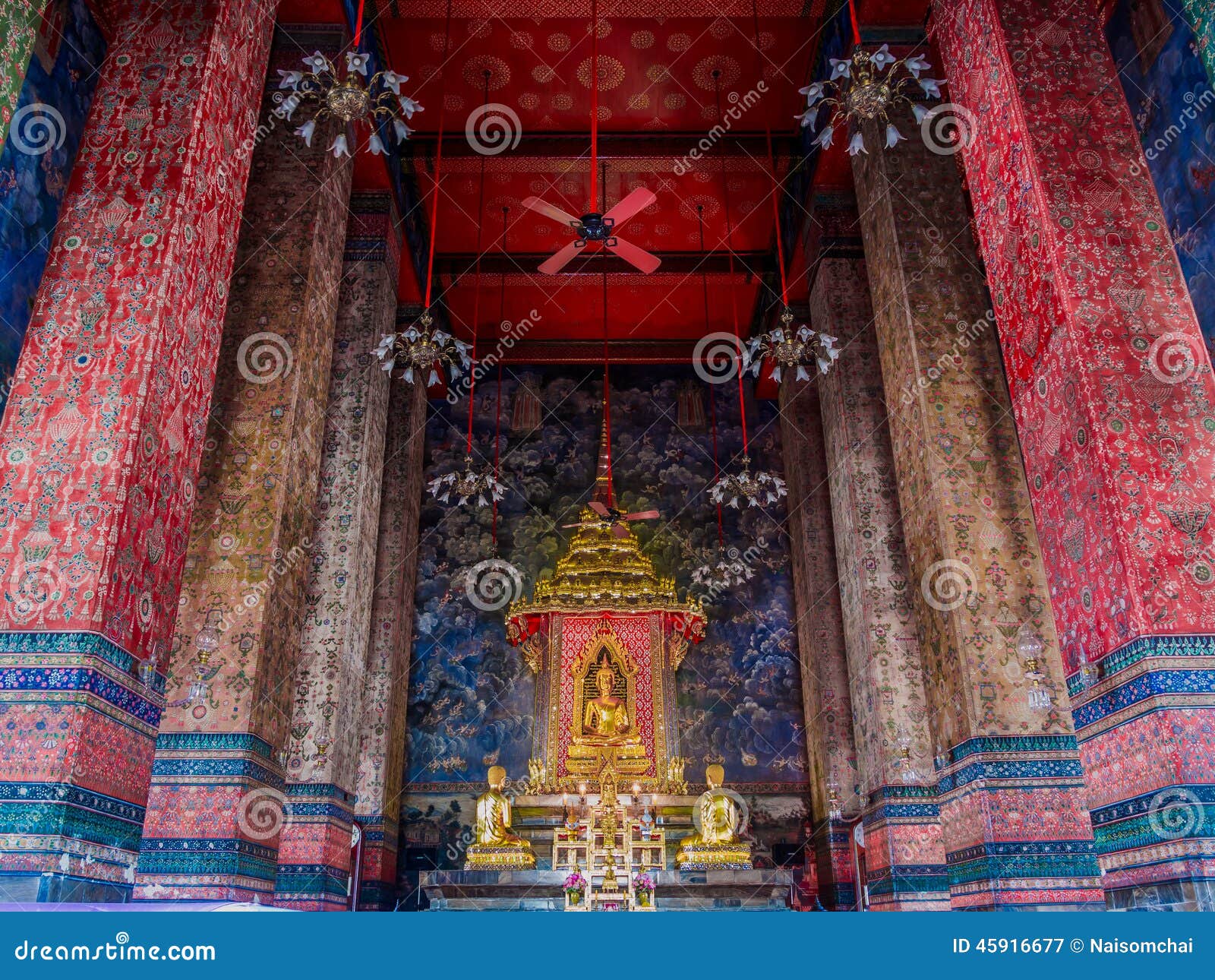 Buddha Statute Sit in the Throne with Big Columns in Lines. Stock Image ...