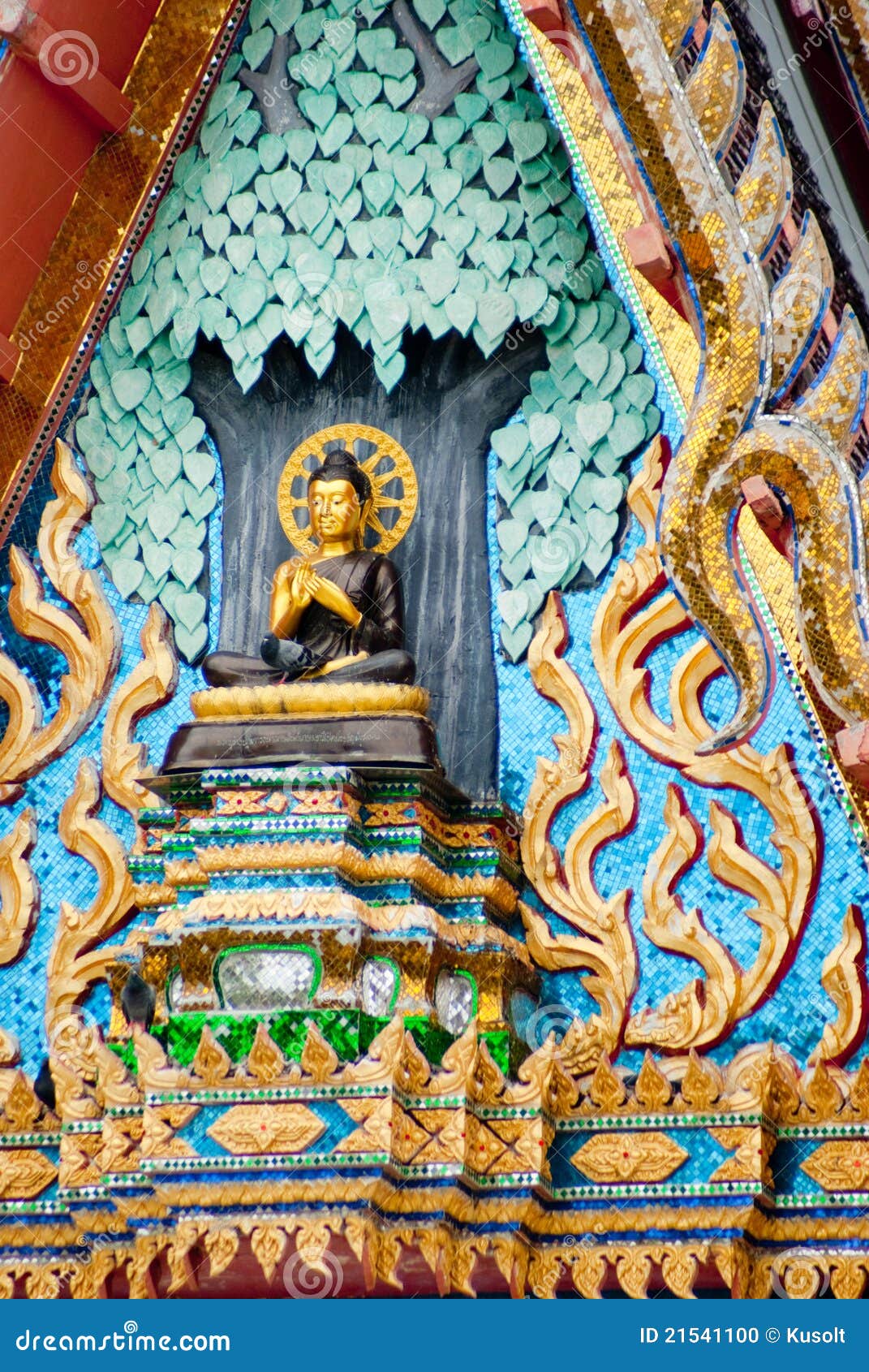 Buddha on Triangle of Buddhist Temple in Thailand Stock Photo - Image ...