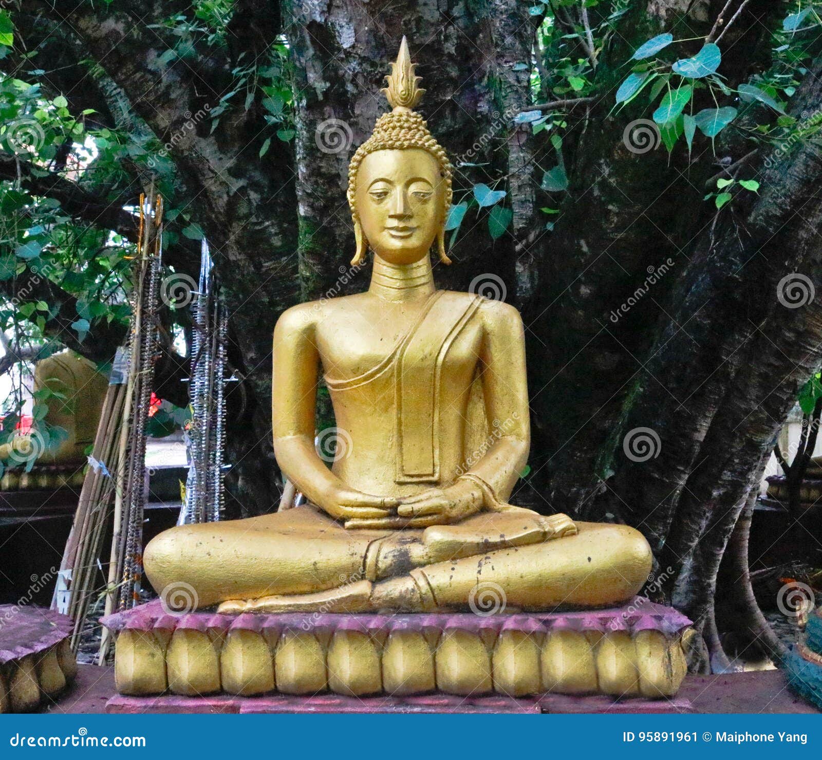 Buddha Under Bo Tree in Lao Temple, Laos Stock Image - Image of stairs ...