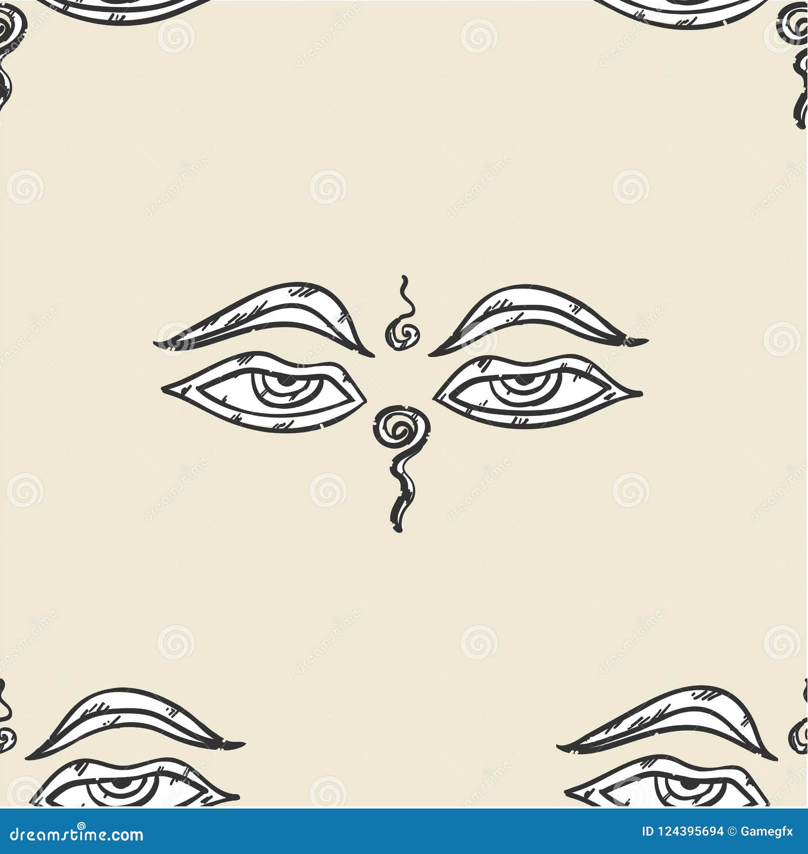 Buddha Wisdom Eyes Seamless Pattern, Tile Buddhism Flat Web Sign Symbol ...