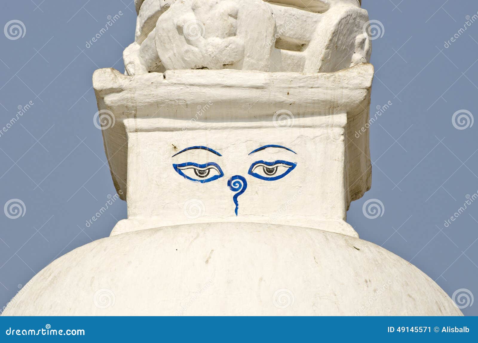 Buddha Wisdom Eyes on Small White Stupa in Kathmandu Stock Image ...