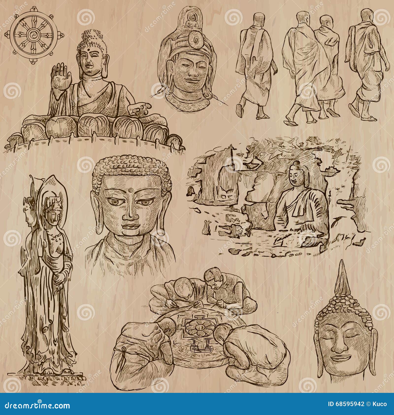 Buddhism - Freehand Sketching, Vector Pack Stock Vector - Illustration ...