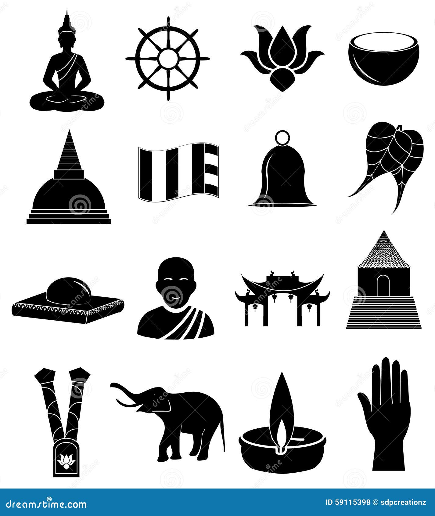 Buddhism icons set stock vector. Illustration of culture - 59115398
