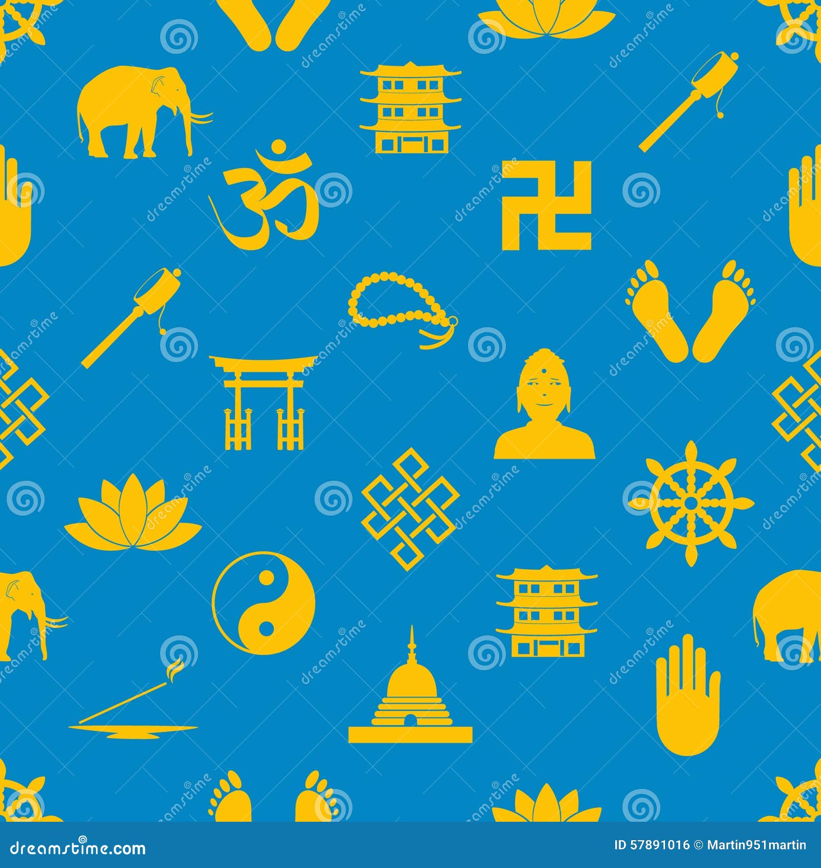 Buddhism Religions Symbols Vector Icons Seamless Pattern Eps10 Stock ...