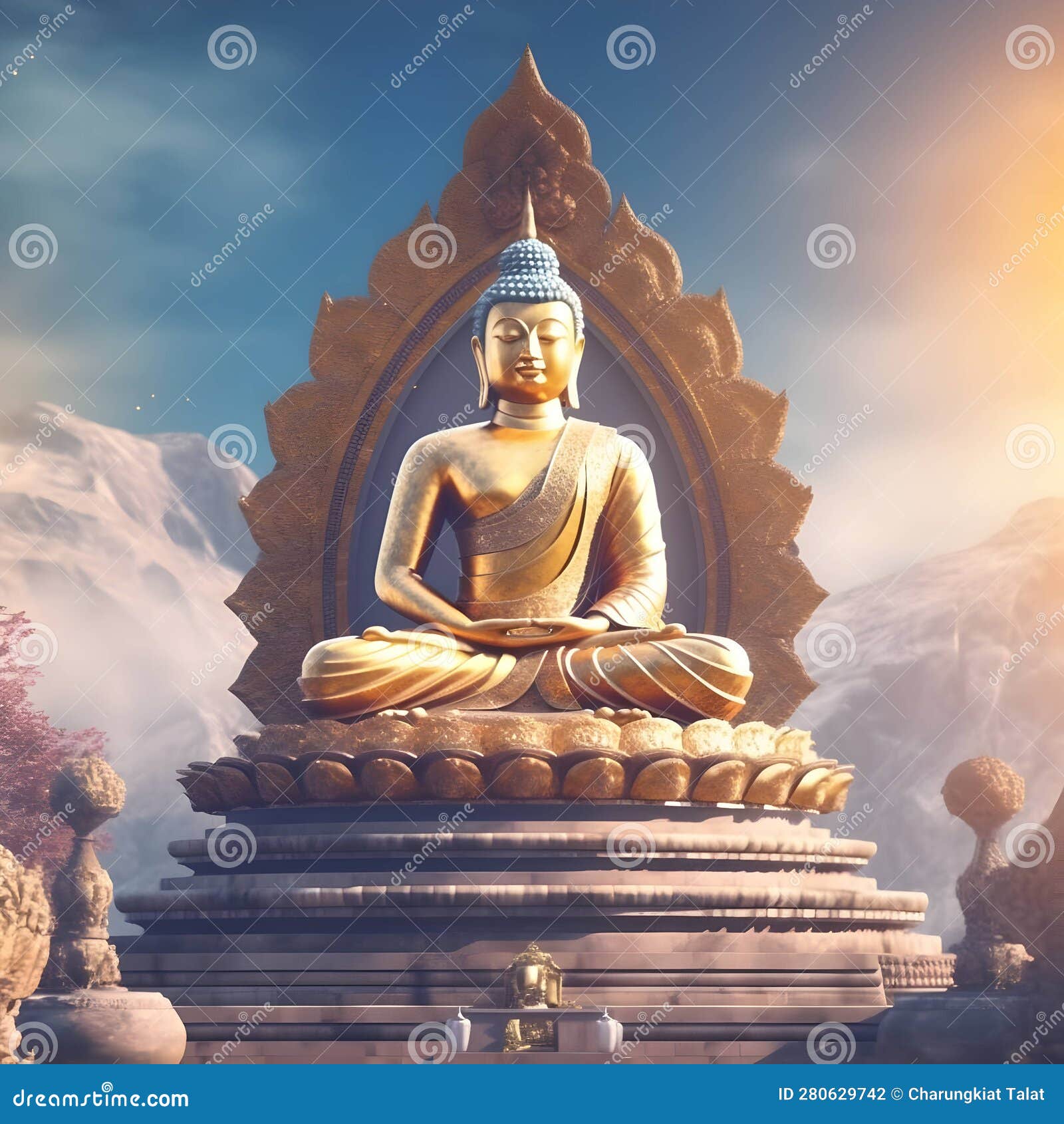 Buddhism In Thailand With Offerings Vector Illustration | CartoonDealer ...