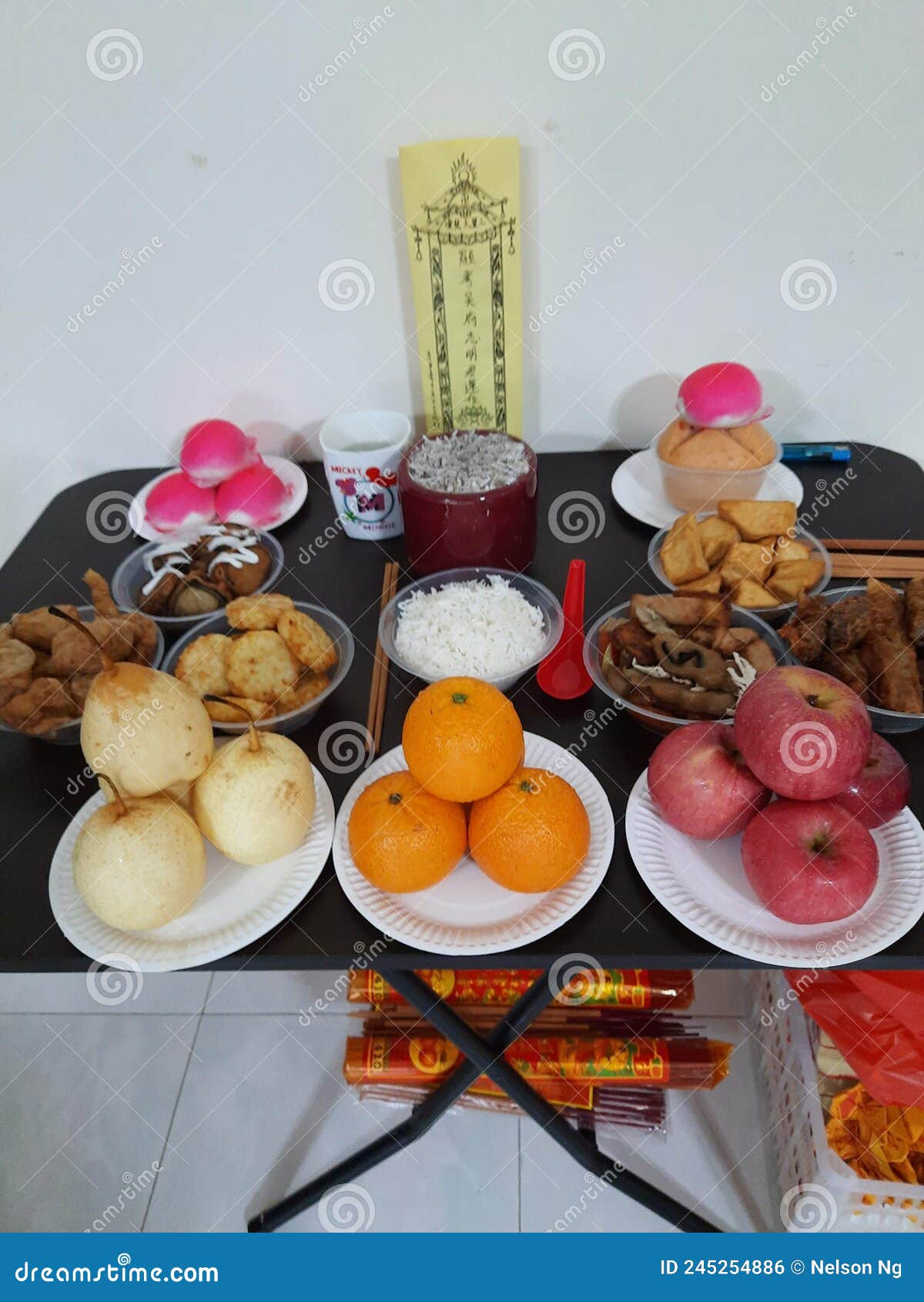 Buddhist Altar with Offerings for the Death Stock Photo - Image of ...