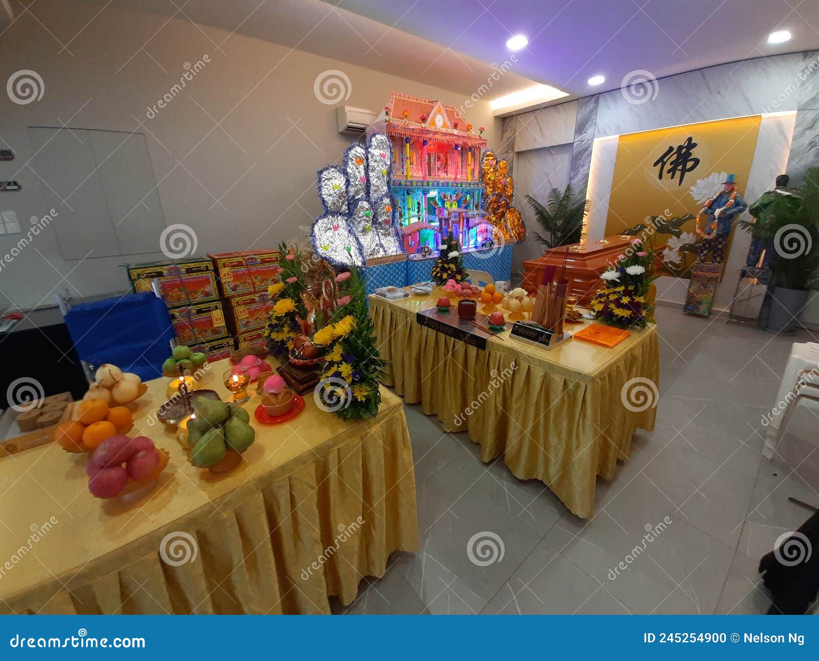 Buddhist Altar with Offerings for the Death Stock Photo - Image of ...