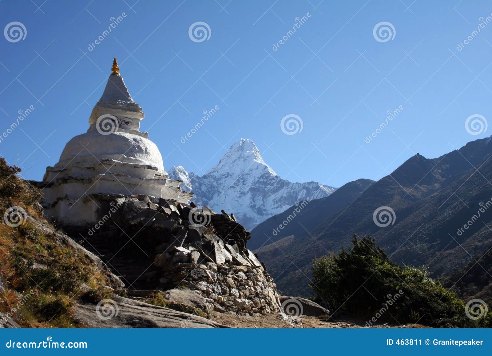 Old Buddhist Chorten Stupa Against The Backdrop Of The Annapurna IV ...
