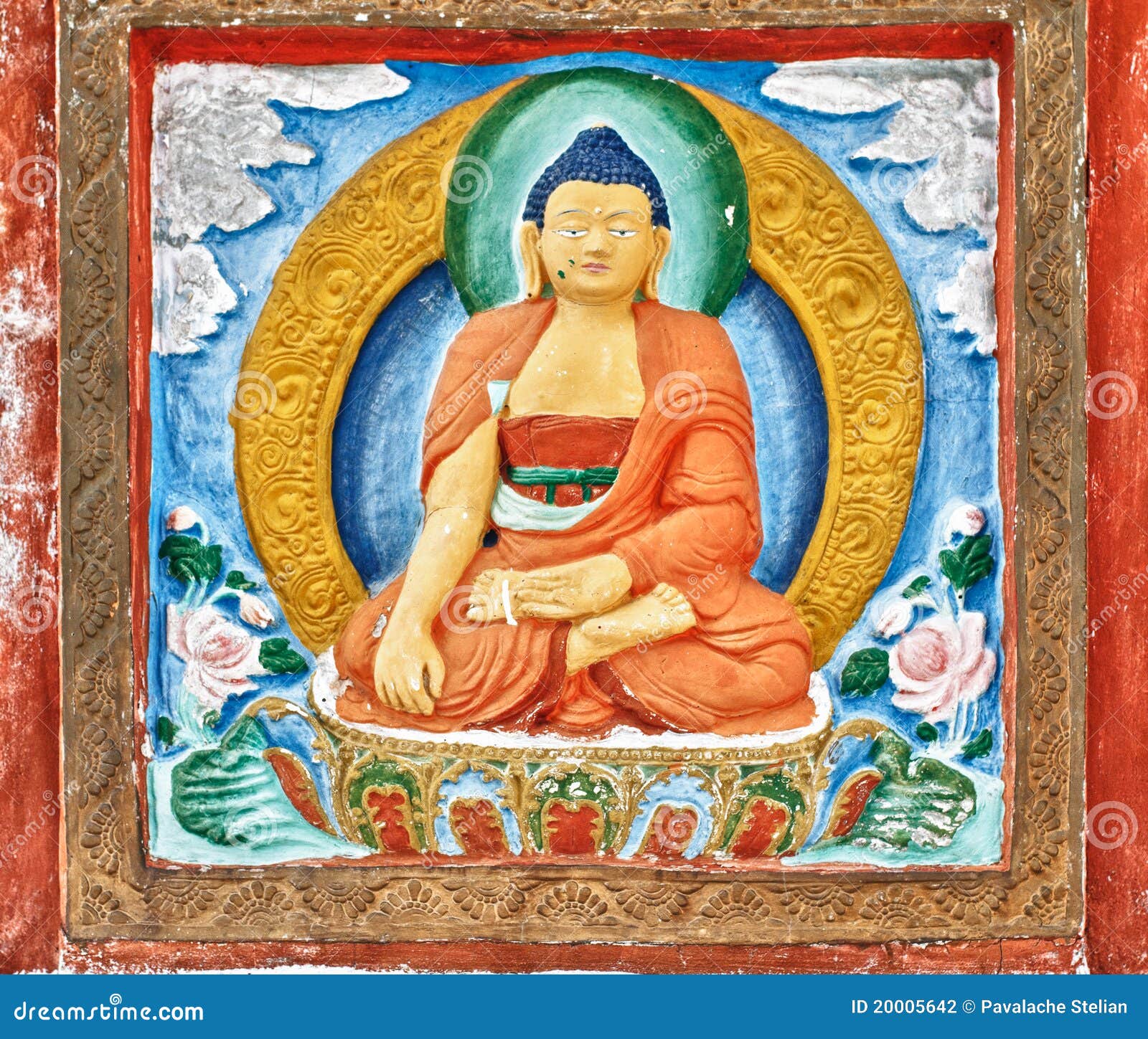 Buddhist Details from Shanti Stupa Wall Stock Photo - Image of indus ...