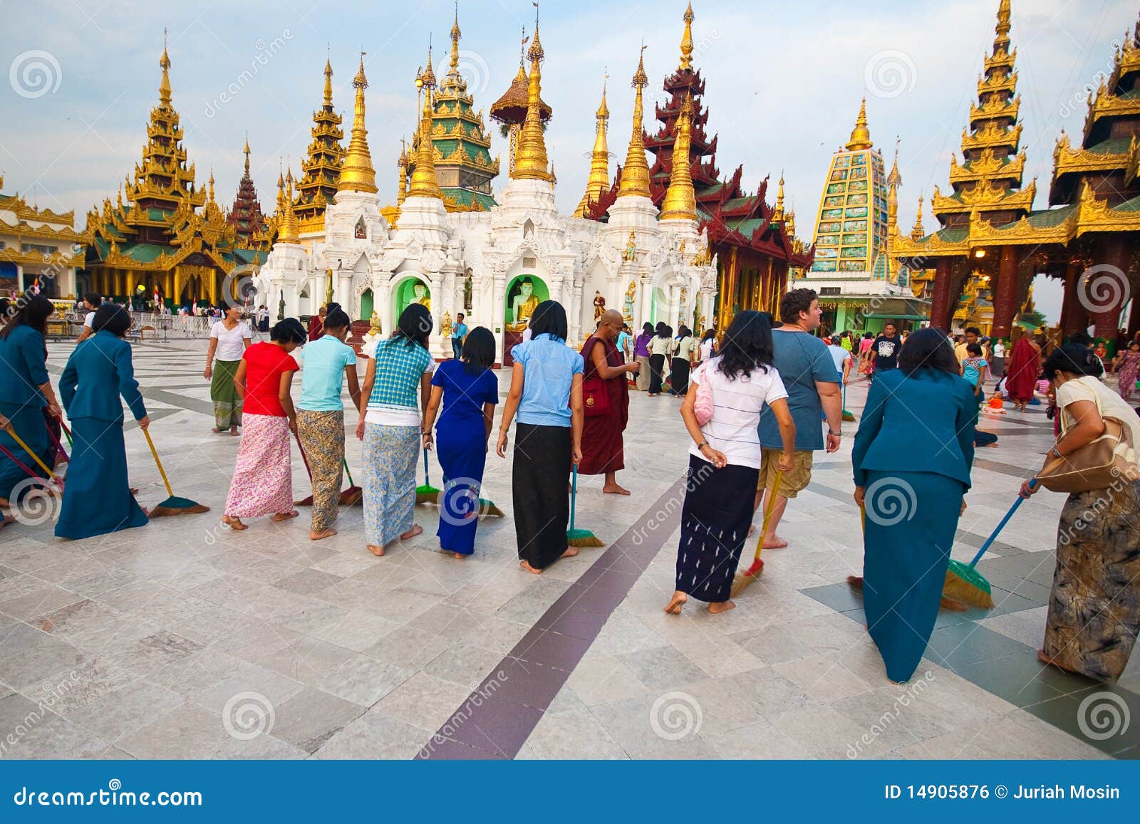 Buddhist Devotees Sweeping the Compound Editorial Photo - Image of gold ...