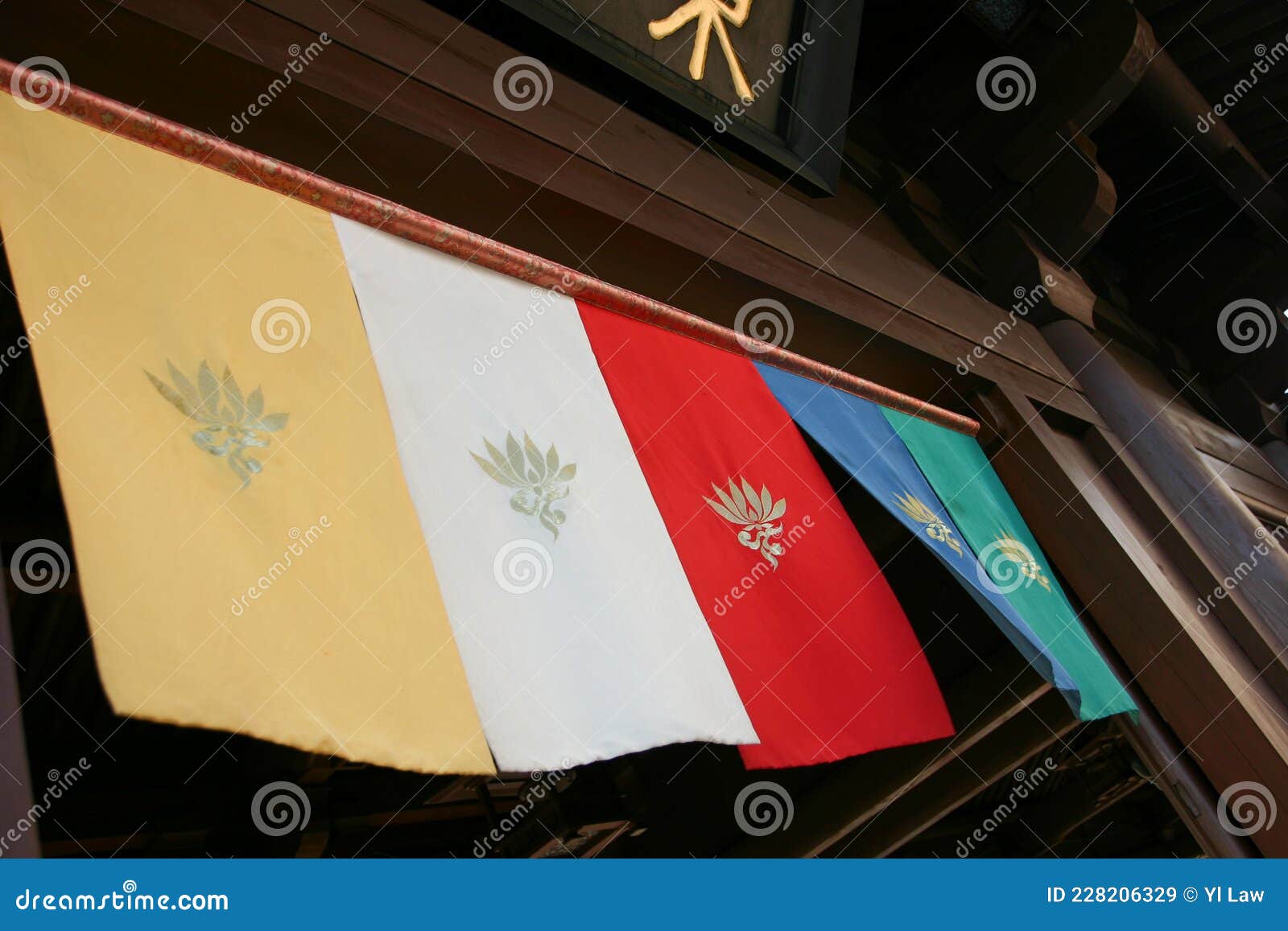 Buddhist Flag on the Door Frame at Temple 26 Dec 2004 Editorial Stock ...