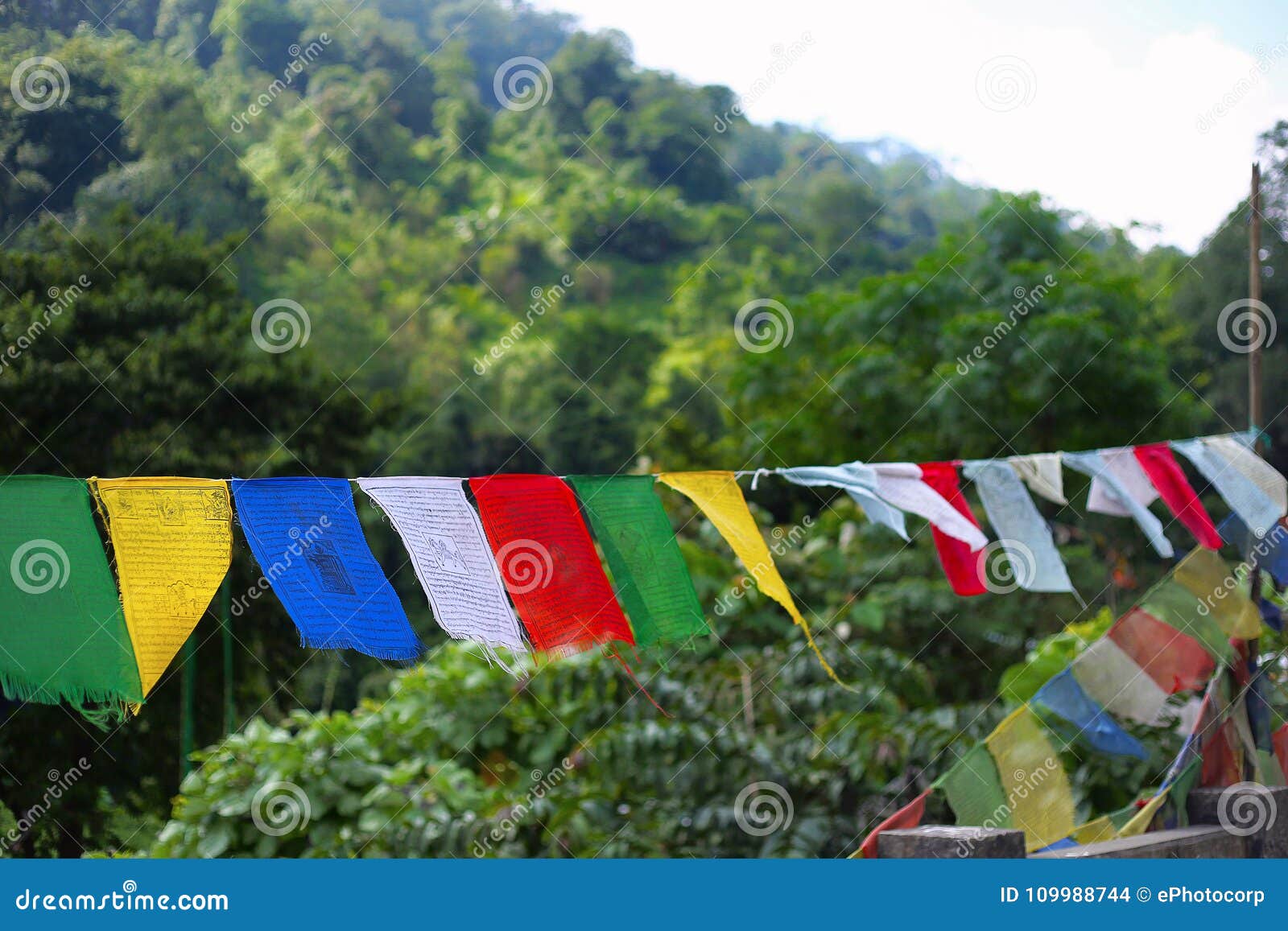 Buddhist Flags on a String. Meghalaya Stock Photo - Image of prayer ...