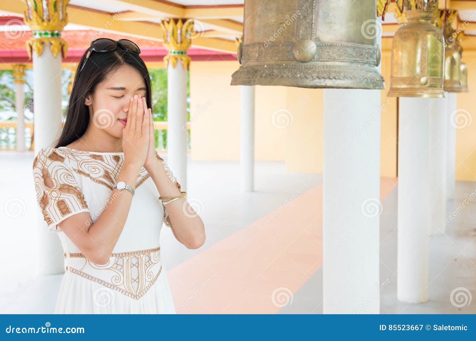Buddhist Girl Praying Inside the Temple Stock Image - Image of religion ...