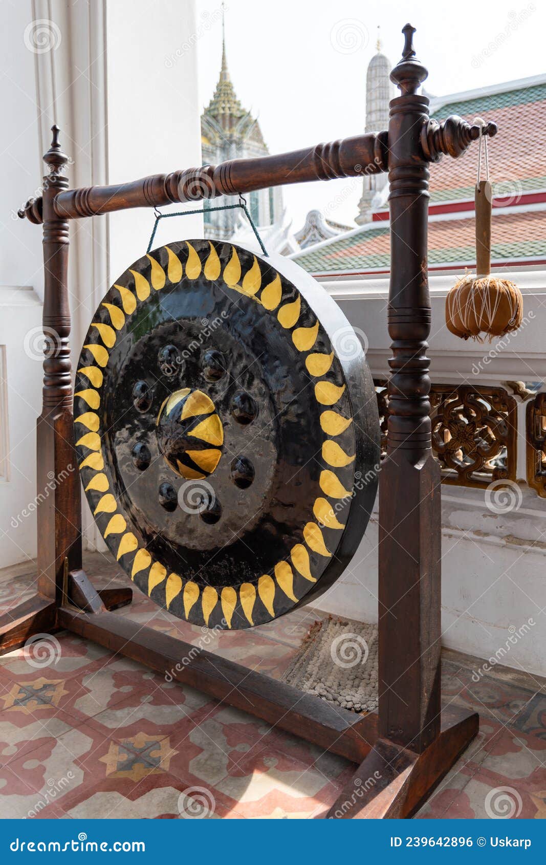 Buddhist Gong in Thailand, a Large Buddhist Drum Gong with Decoration ...