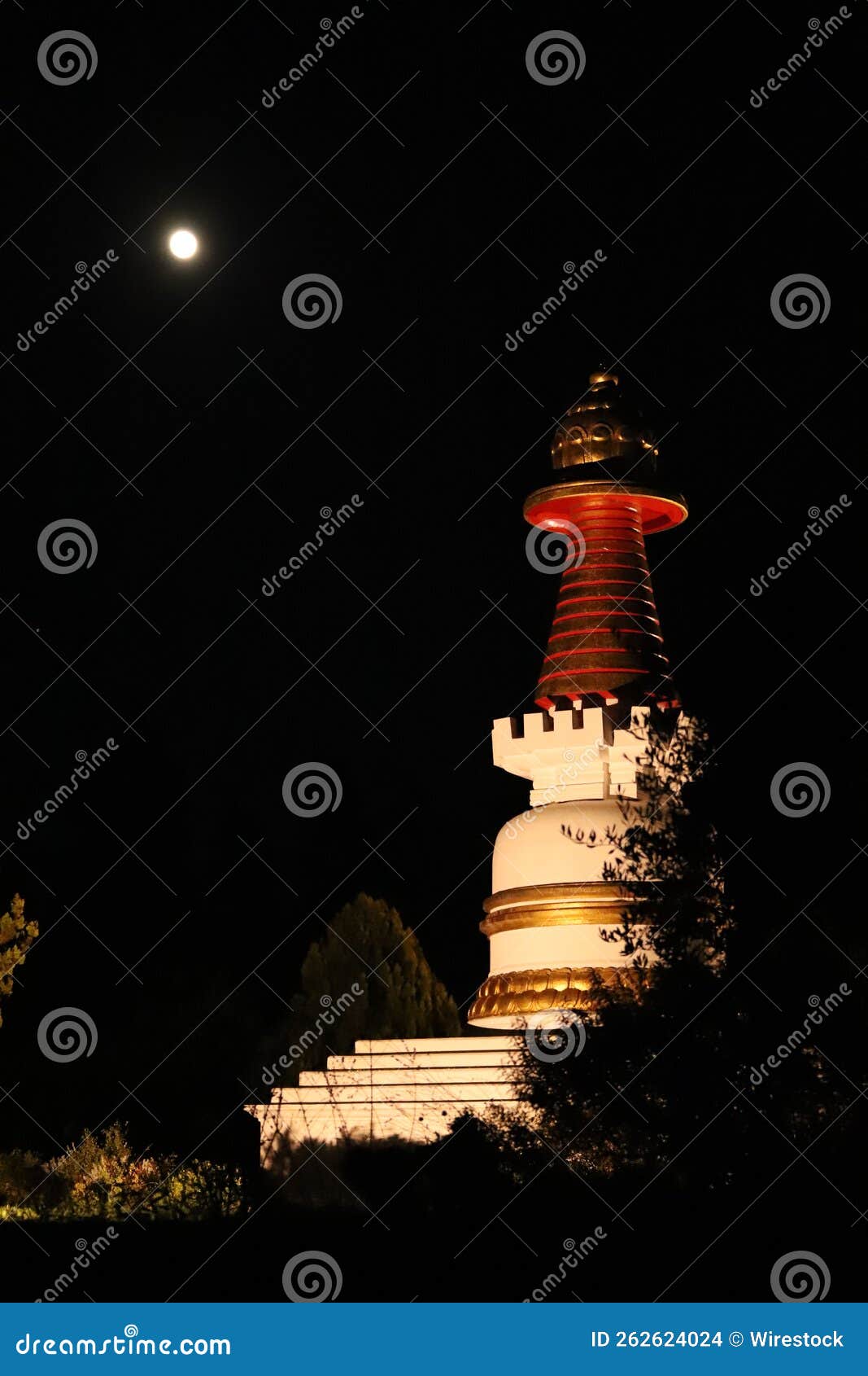 Buddhist Monastery Building Facade in Night Stock Photo - Image of ...