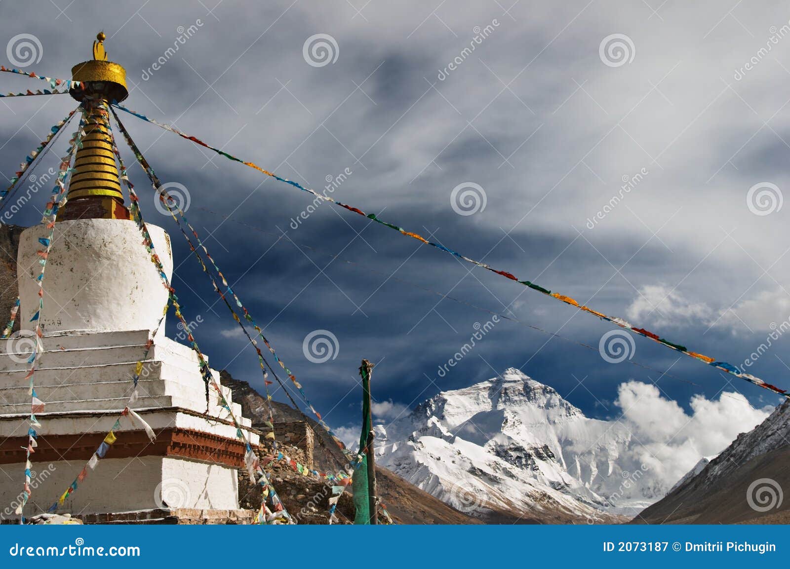 Buddhist Monastery and Mount Everest Stock Image - Image of buddhism ...