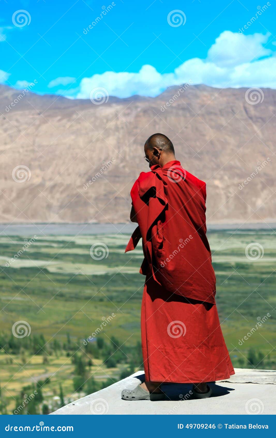 Buddhist Monk Against Mountains in the Himalayas Stock Photo - Image of ...