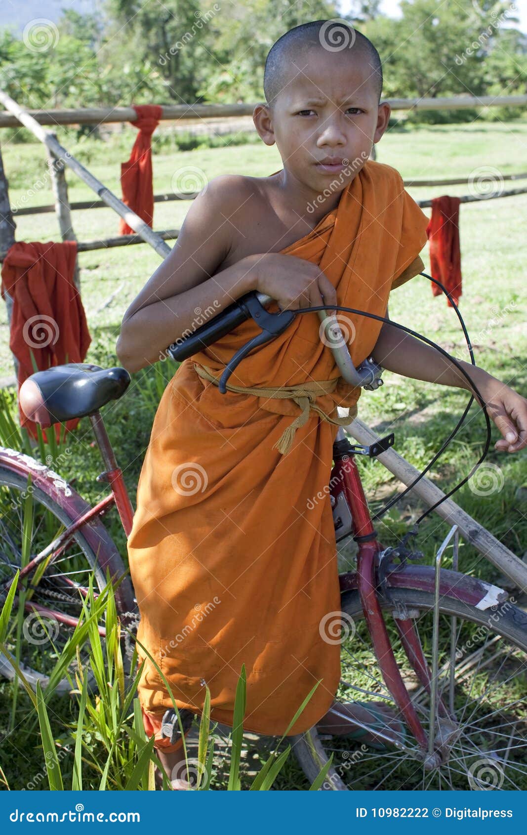 Buddhist monk on bicycle stock photo. Image of transportation - 10982222