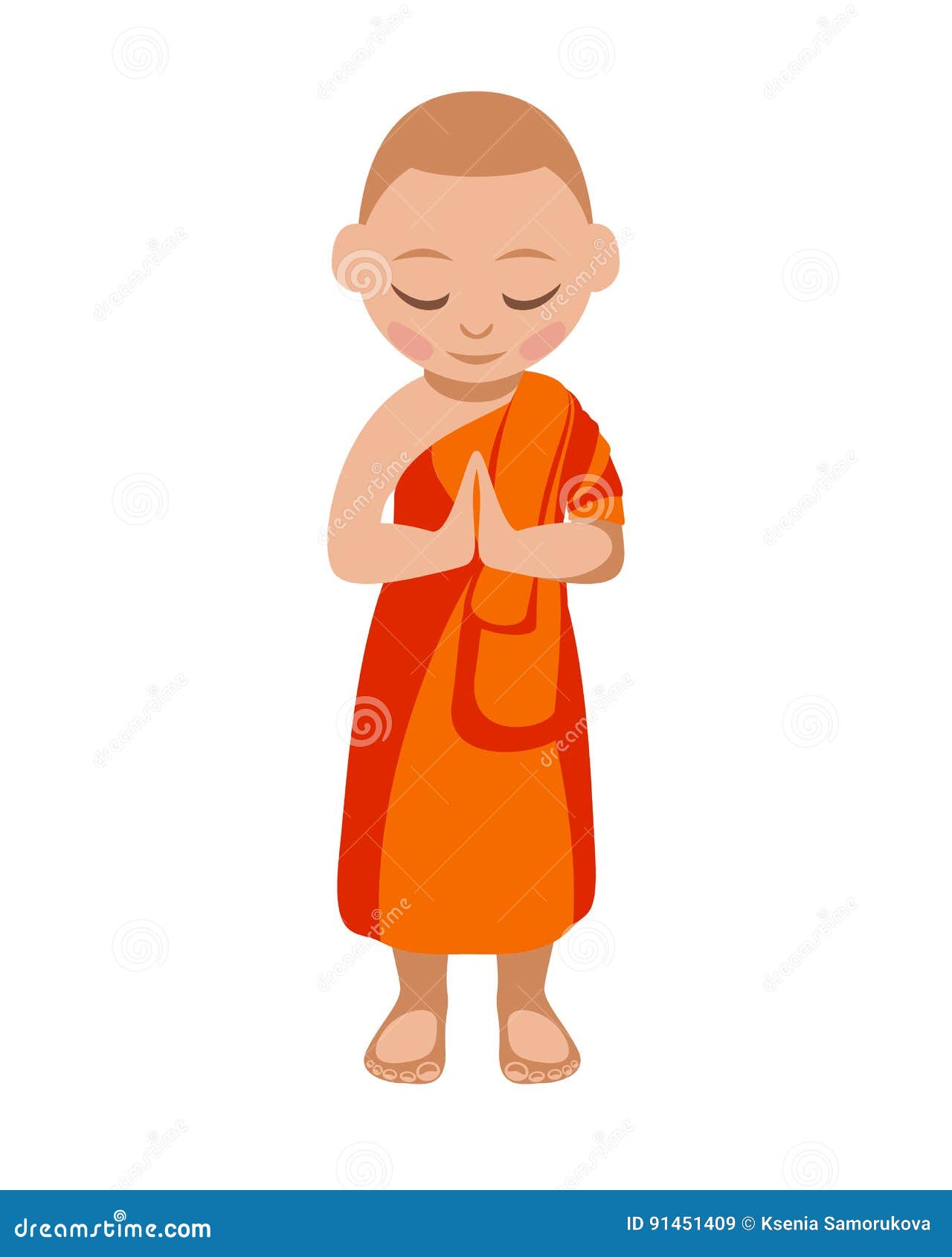 Buddhist monk boy praying stock vector. Illustration of flat - 91451409