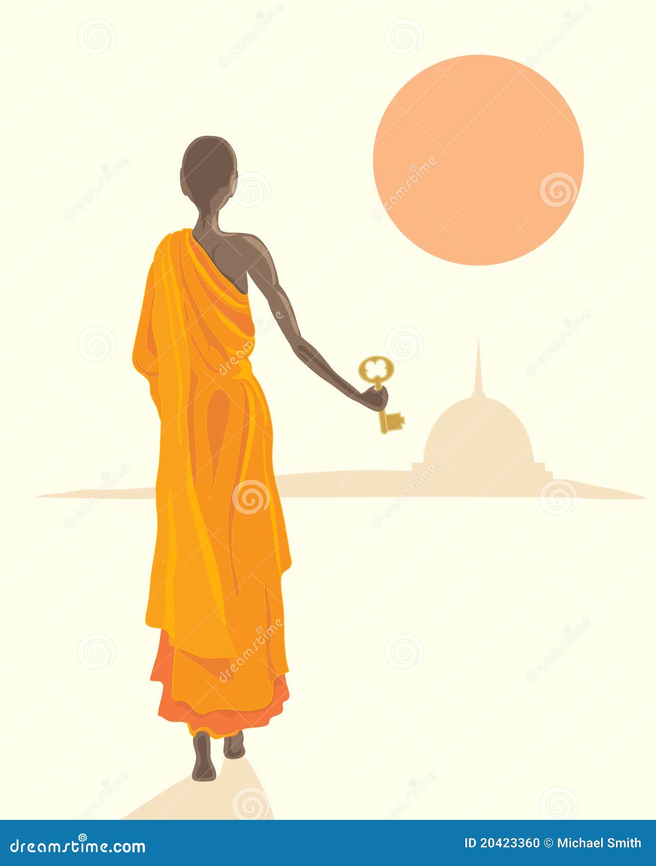 Buddhist Monk with Golden Key Stock Vector - Illustration of monk ...
