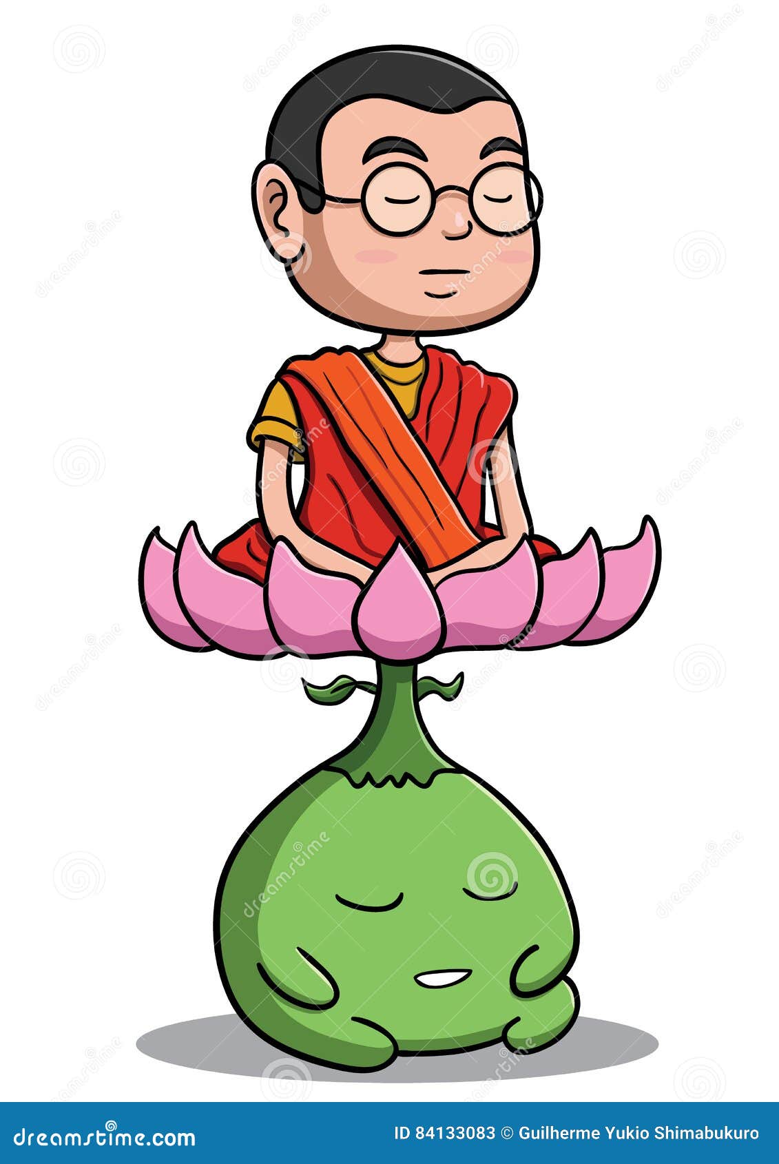 Buddhist Monk Meditating With Lotus Creature Cartoon Vector ...