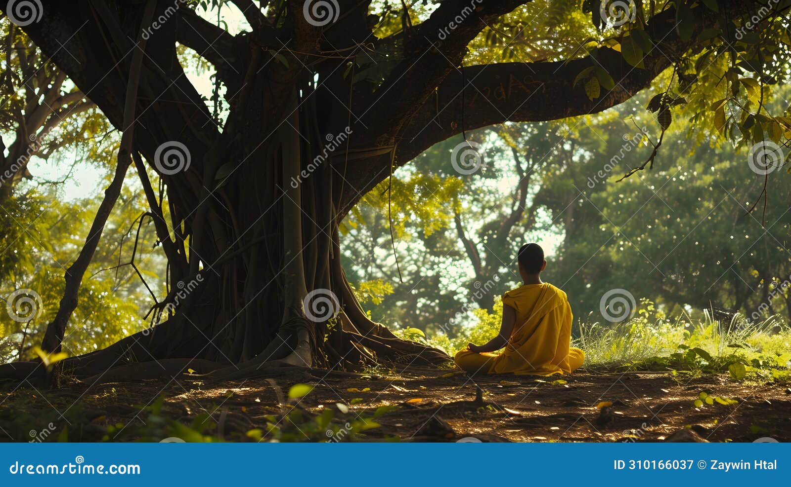 Buddhist Monk in Meditation beside a Tree in the Jungle Stock ...
