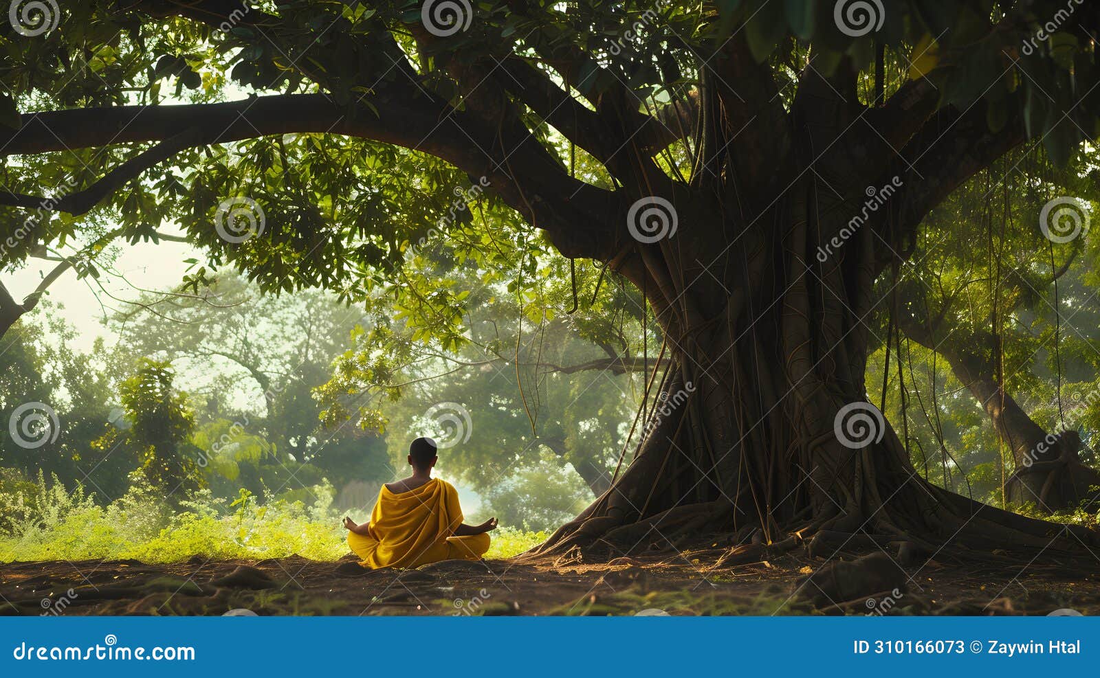 Buddhist Monk in Meditation beside a Tree in the Jungle Stock ...