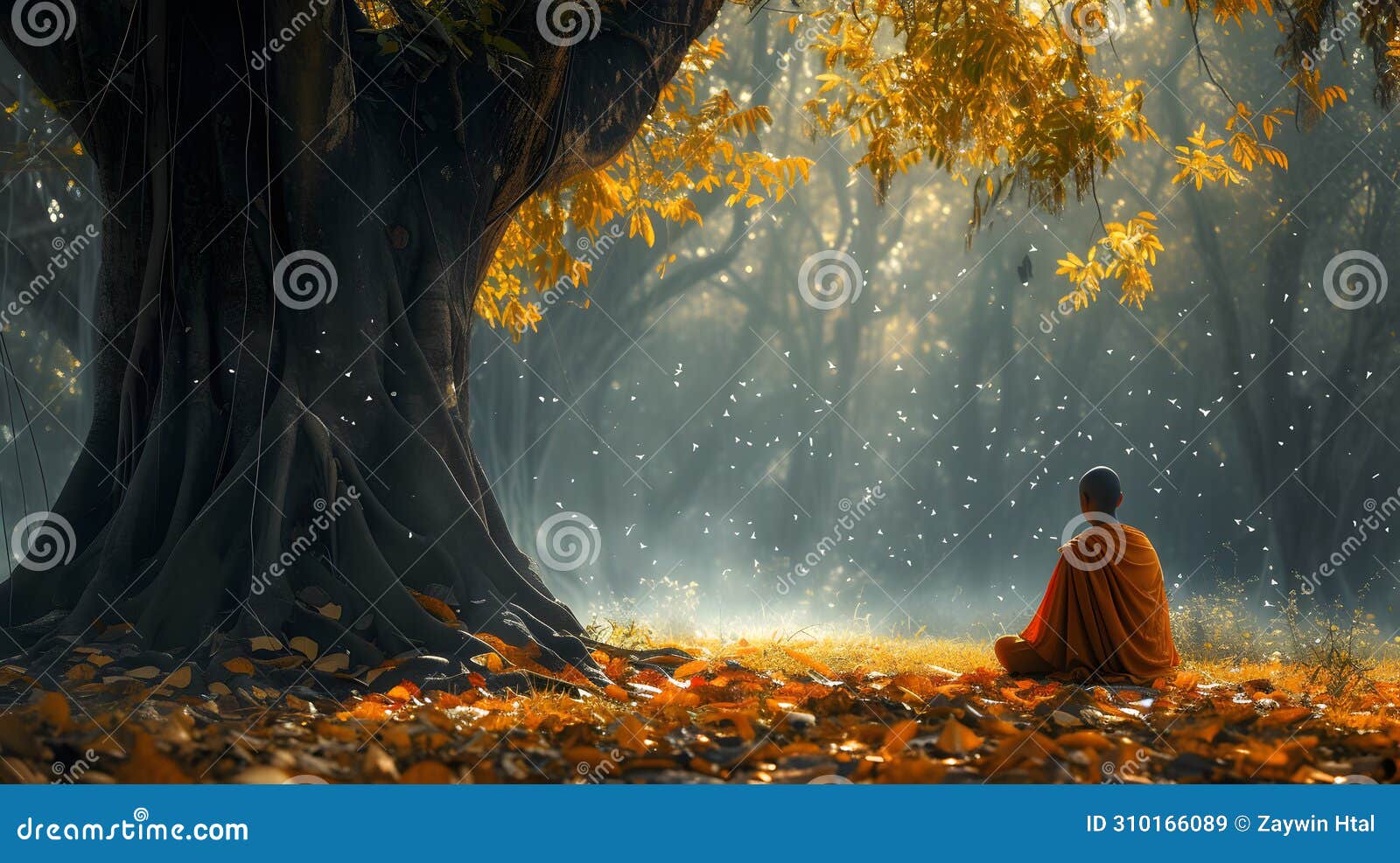 Buddhist Monk in Meditation beside a Tree in the Jungle Stock ...