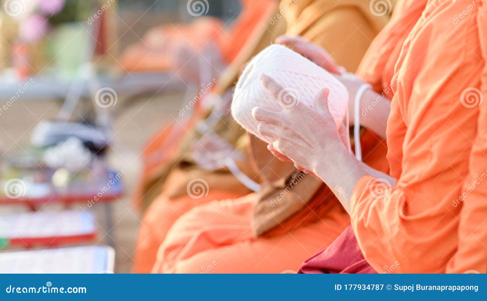 Buddhist Monk Praying Hand with Holy Thread in Buddhism Tradition ...