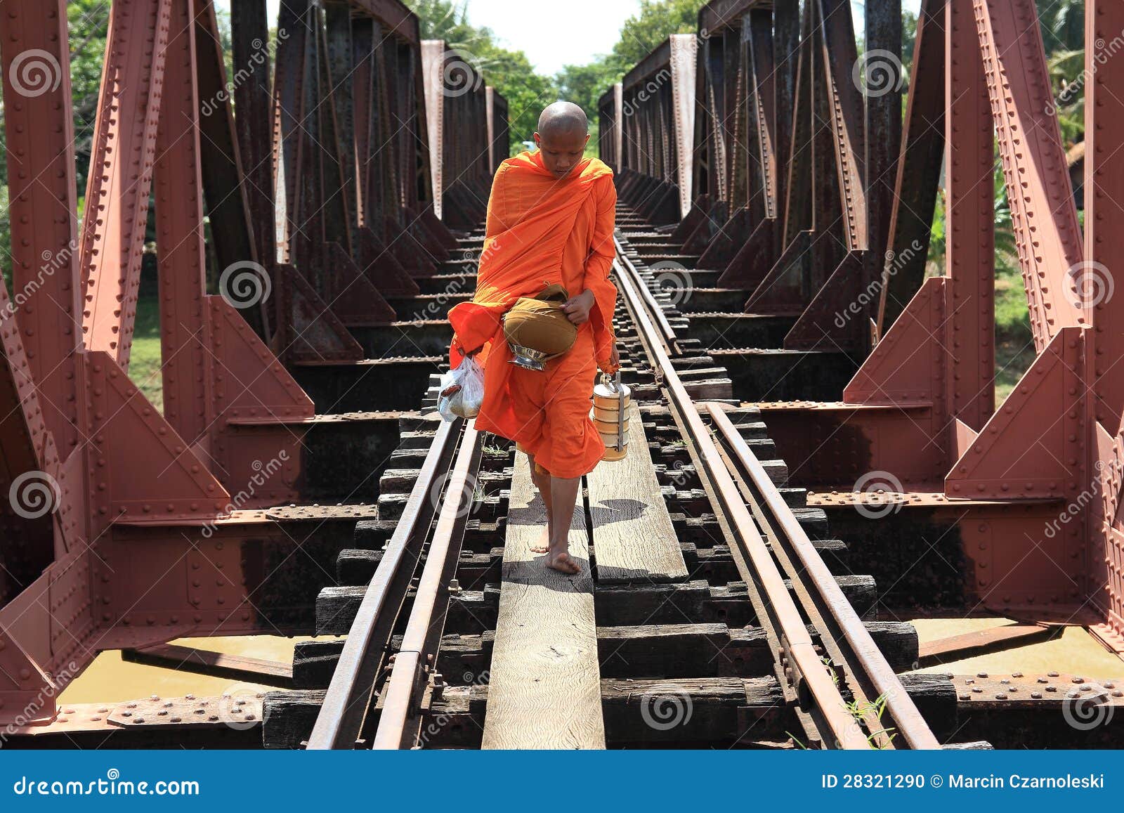 Buddhist Monk on a Railway Bridge in Cambodia Editorial Image - Image ...