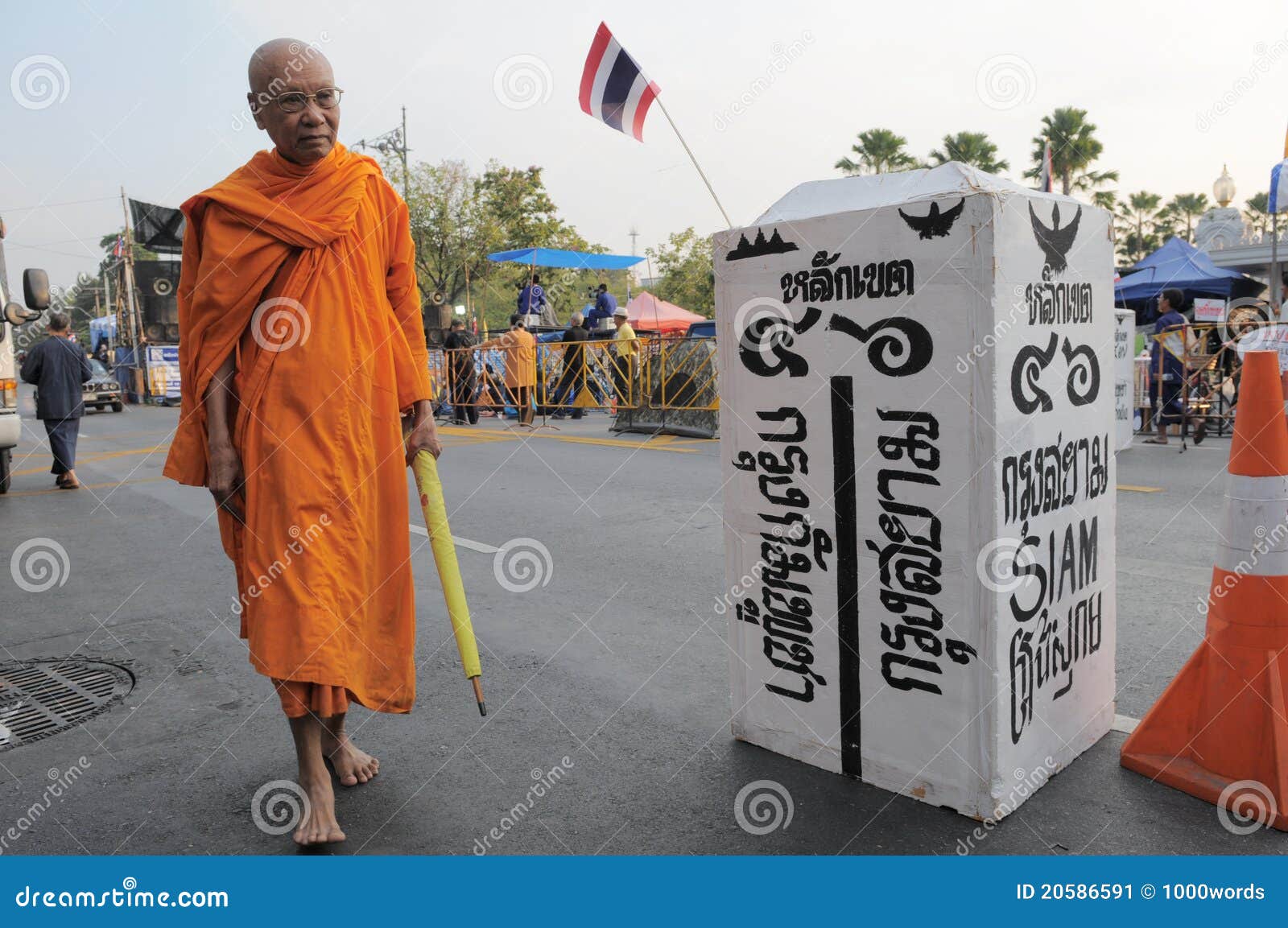 Buddhist Monk at a Street Protest in Bangkok Editorial Photo - Image of ...