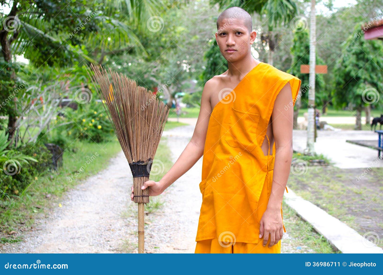 Buddhist Monk, Thai Monk Sweep Temple. Stock Image - Image of golden ...
