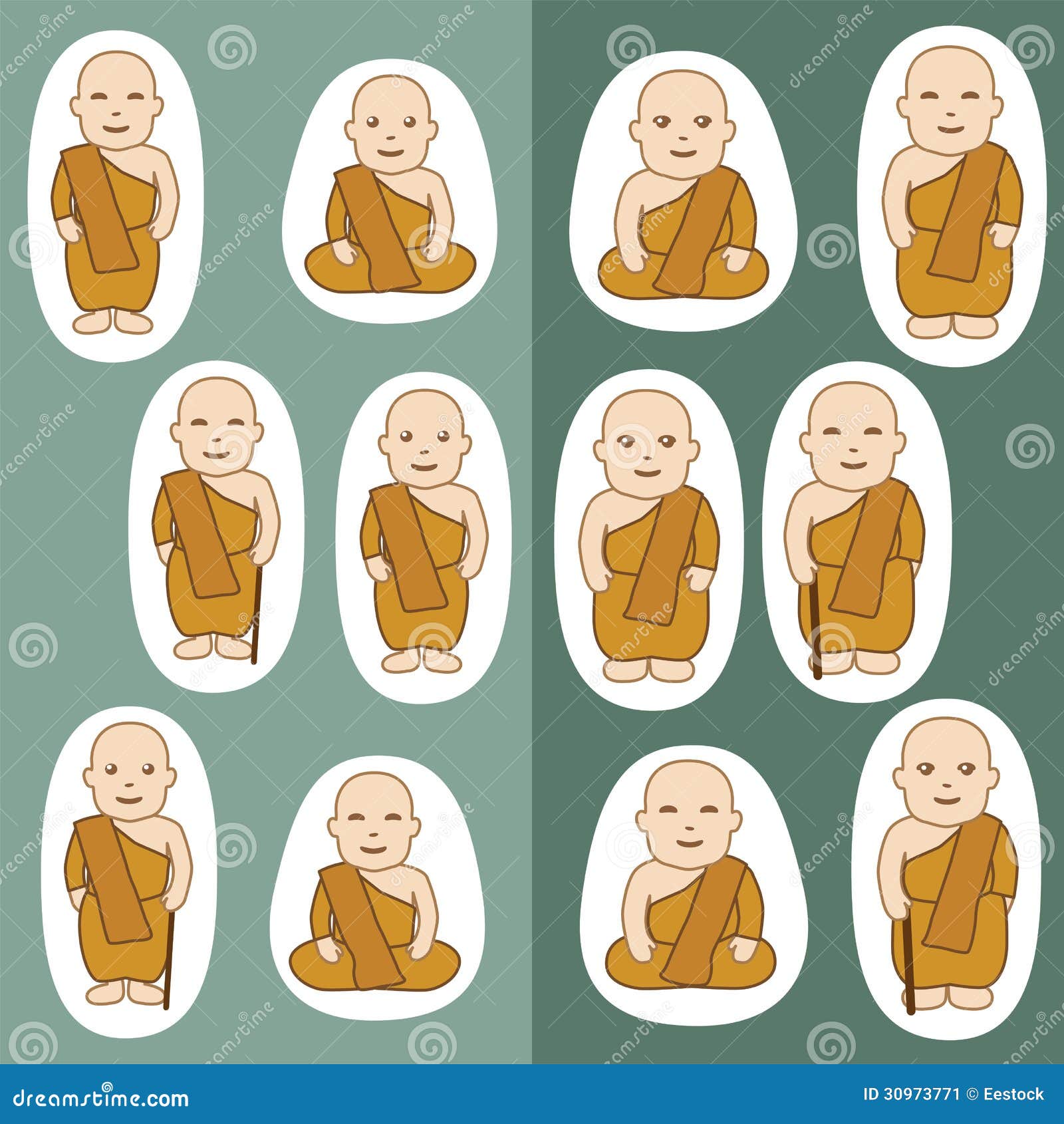 Set Of Cartoon Monks Made A Routine. Vector And Illustration ...