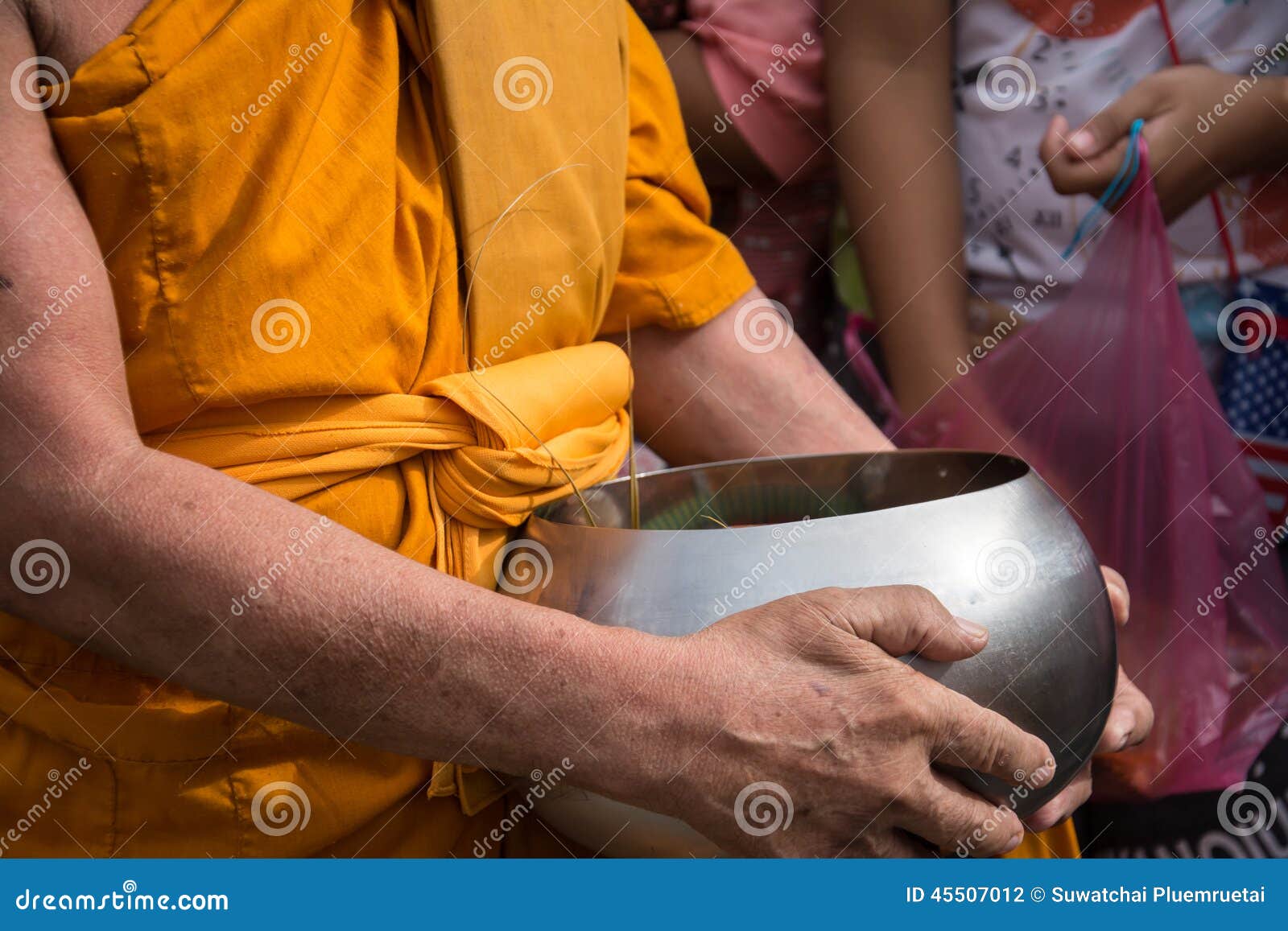 Buddhist Monks are Given Food Offering from People Stock Photo - Image ...