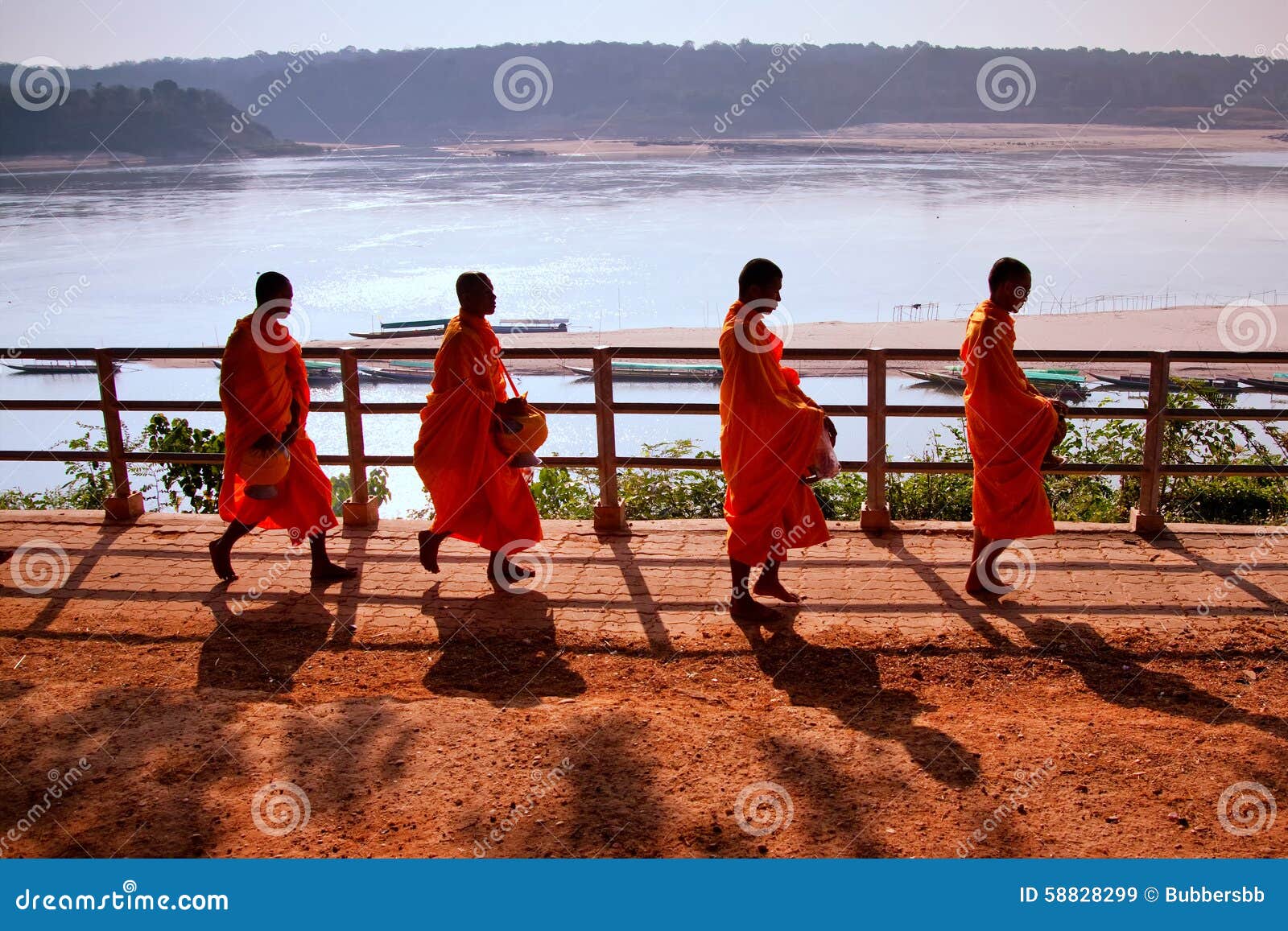 Buddhist Monks Walk with a Bowl Editorial Stock Image - Image of ...