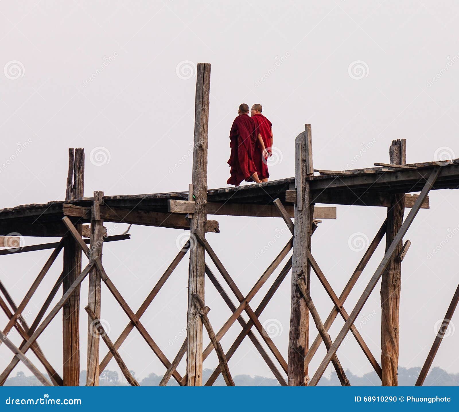 Buddhist Monks Walking on the Bridge in Myanmar Editorial Image - Image ...