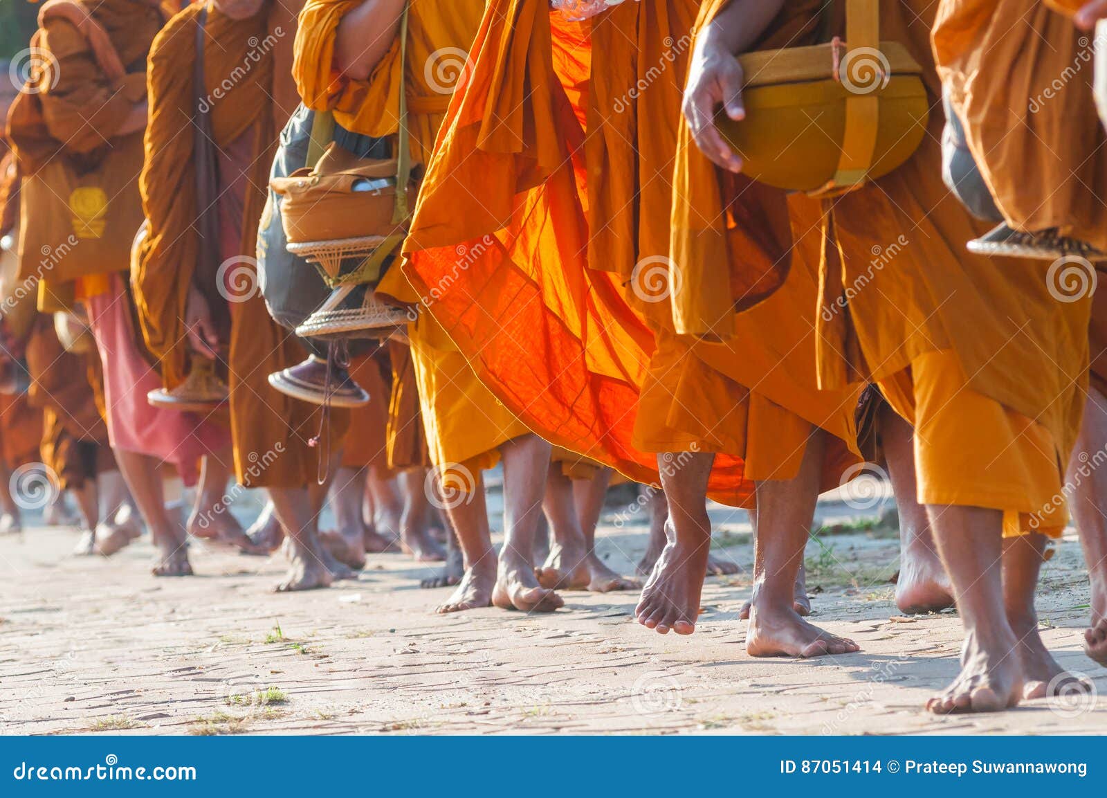 The Buddhist Monks Was Walking on the Sidewalk Stock Photo - Image of ...