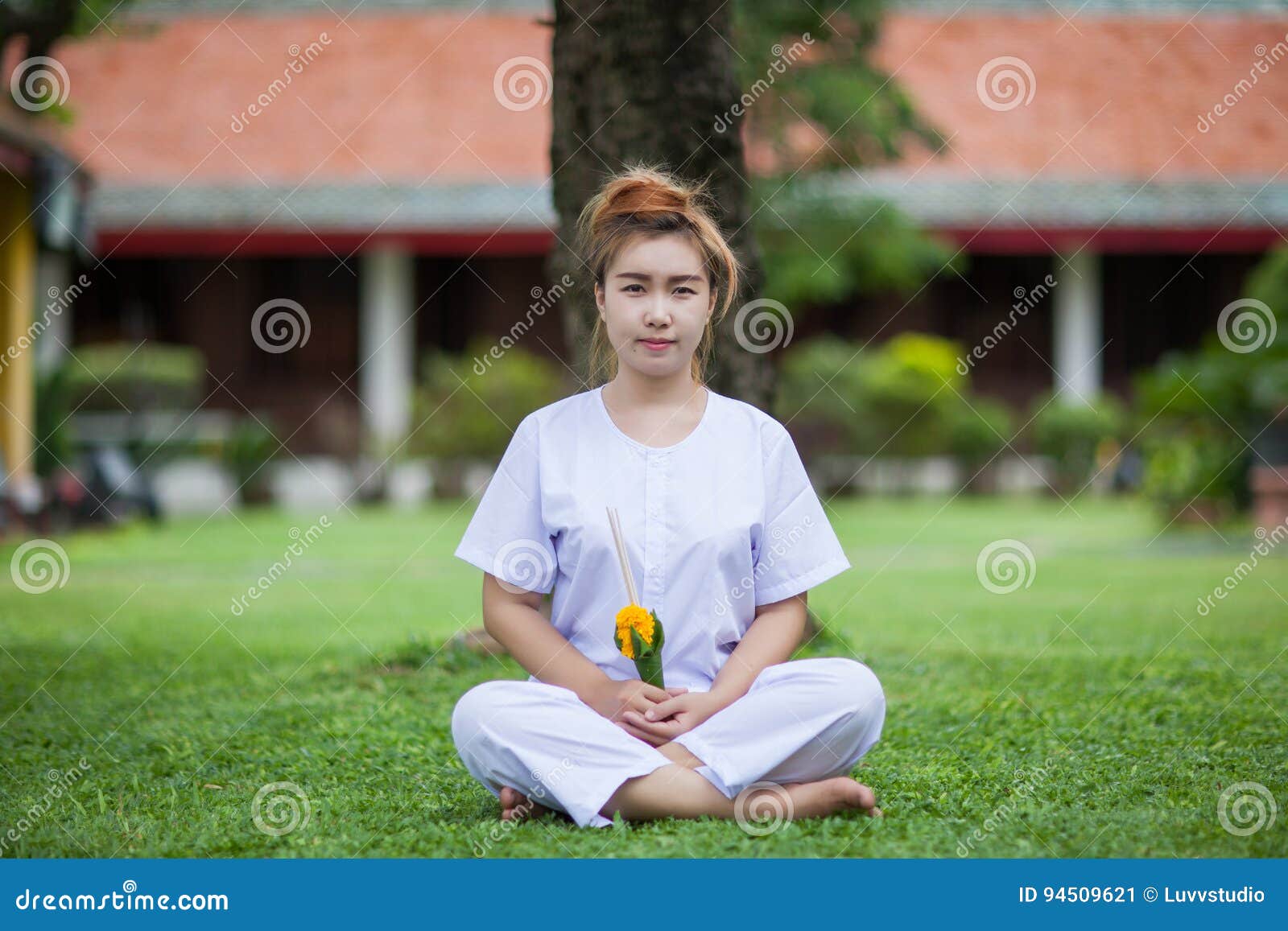 Buddhist Nuns Meditation on the Temple of Thailand Stock Image - Image ...