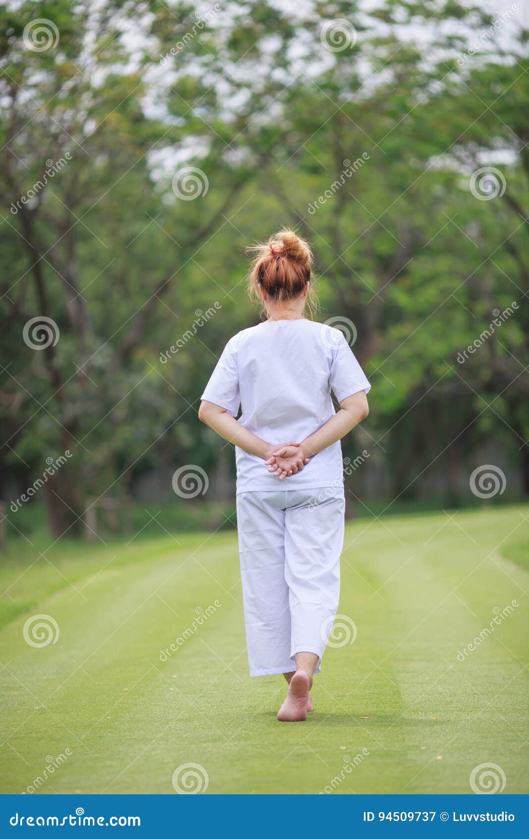 Buddhist Nuns Meditation Walking on the Temple of Thailand Stock Image ...