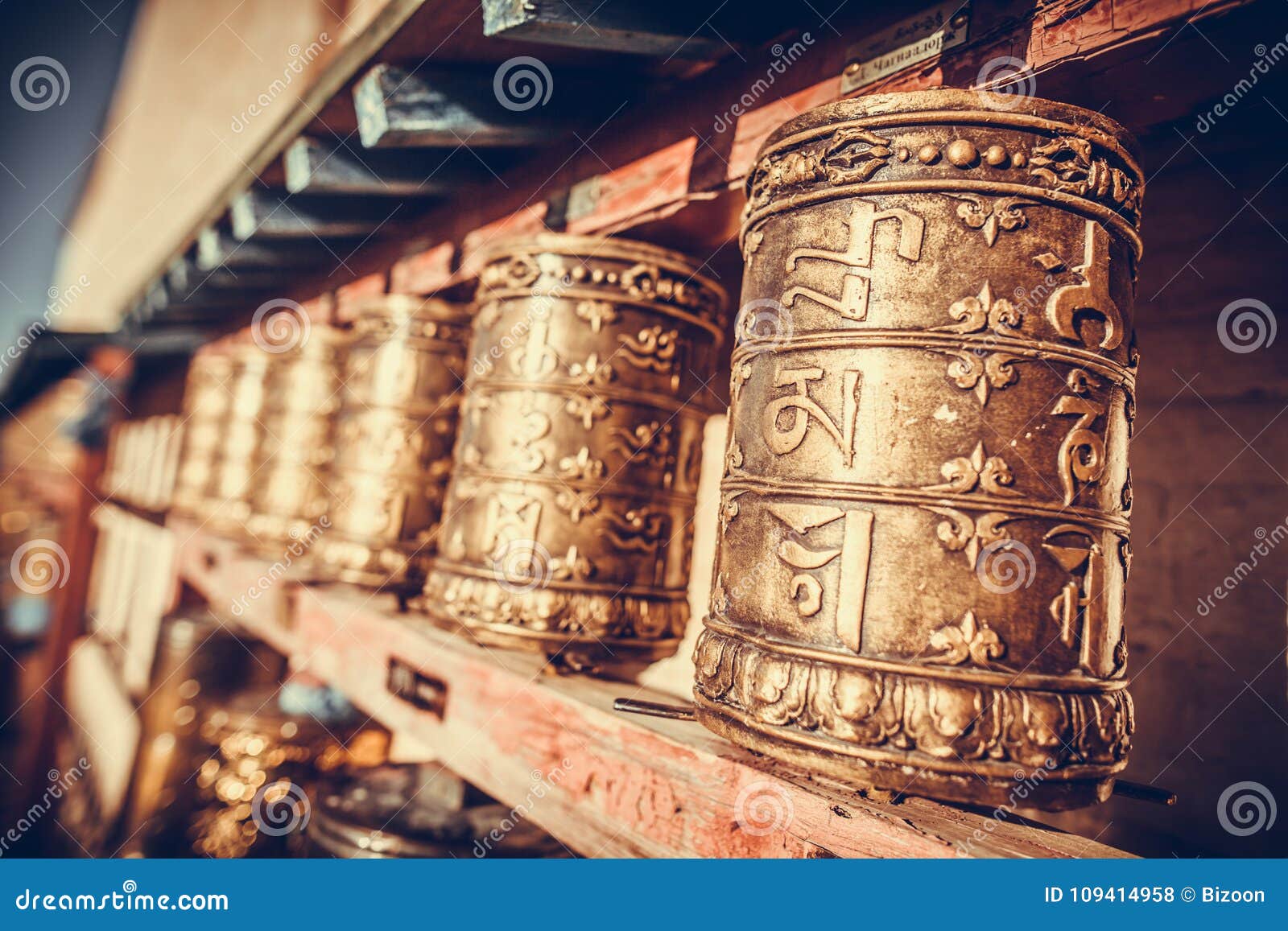Buddhist prayer drums stock photo. Image of golden, prayer - 109414958