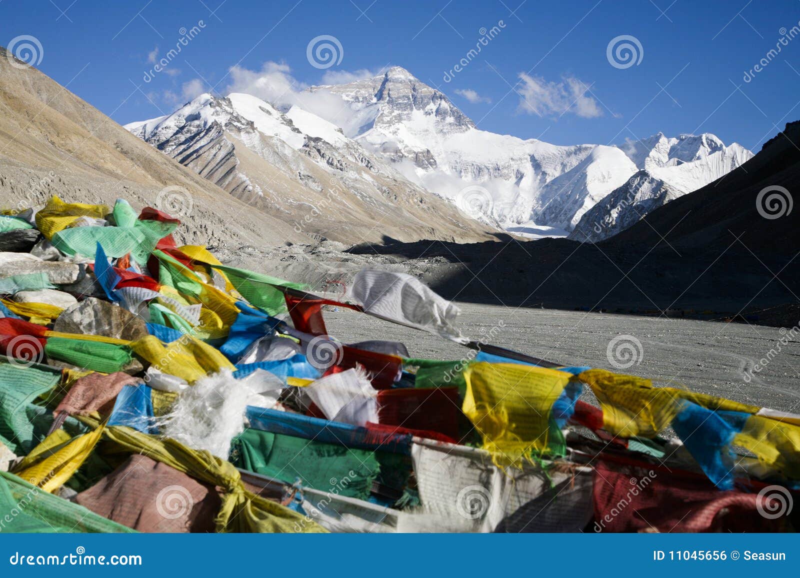 Buddhist Prayer Flags and Mount Everest Stock Photo - Image of holy ...