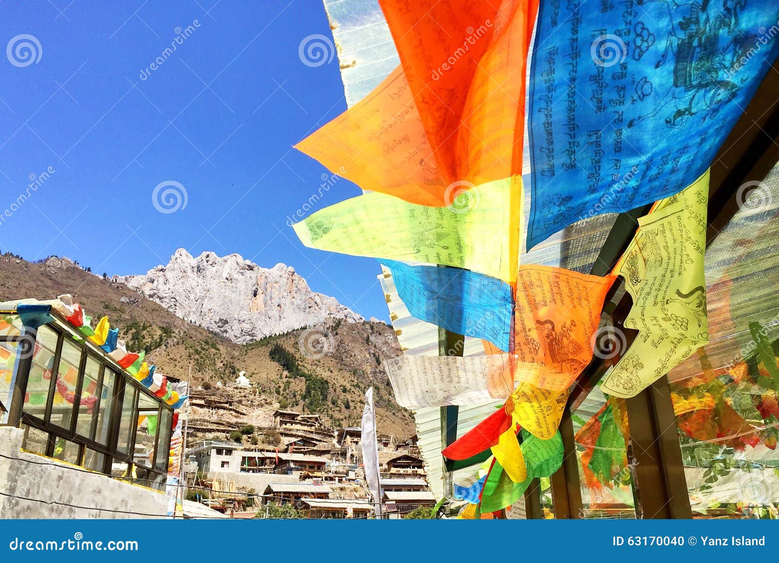 Buddhist Prayer Flags in Sky Editorial Image - Image of plant ...