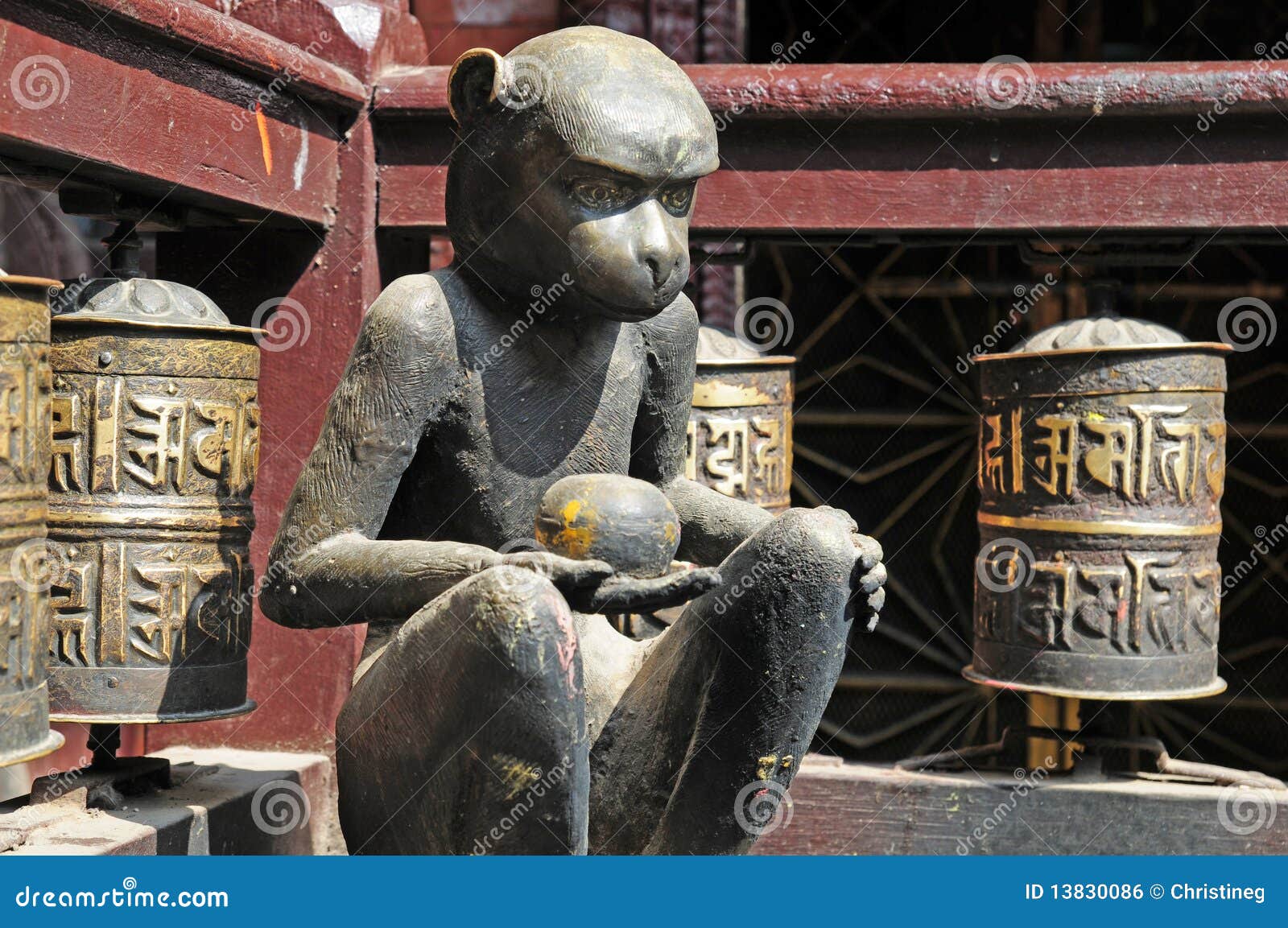 Buddhist Prayer Wheels an Monkey at Golden Temple Stock Photo - Image ...