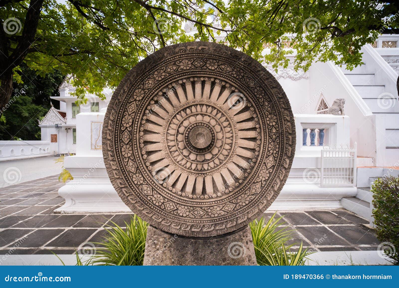 Buddhist Signs, Stone Dhammachakka In Temple Stock Photography ...