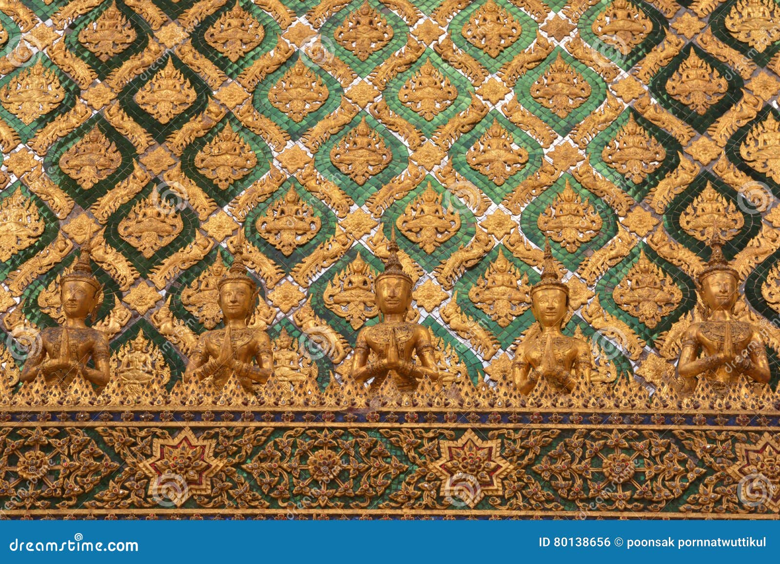 Buddhist Statues on Thai Pattern Style Stock Photo - Image of curve ...
