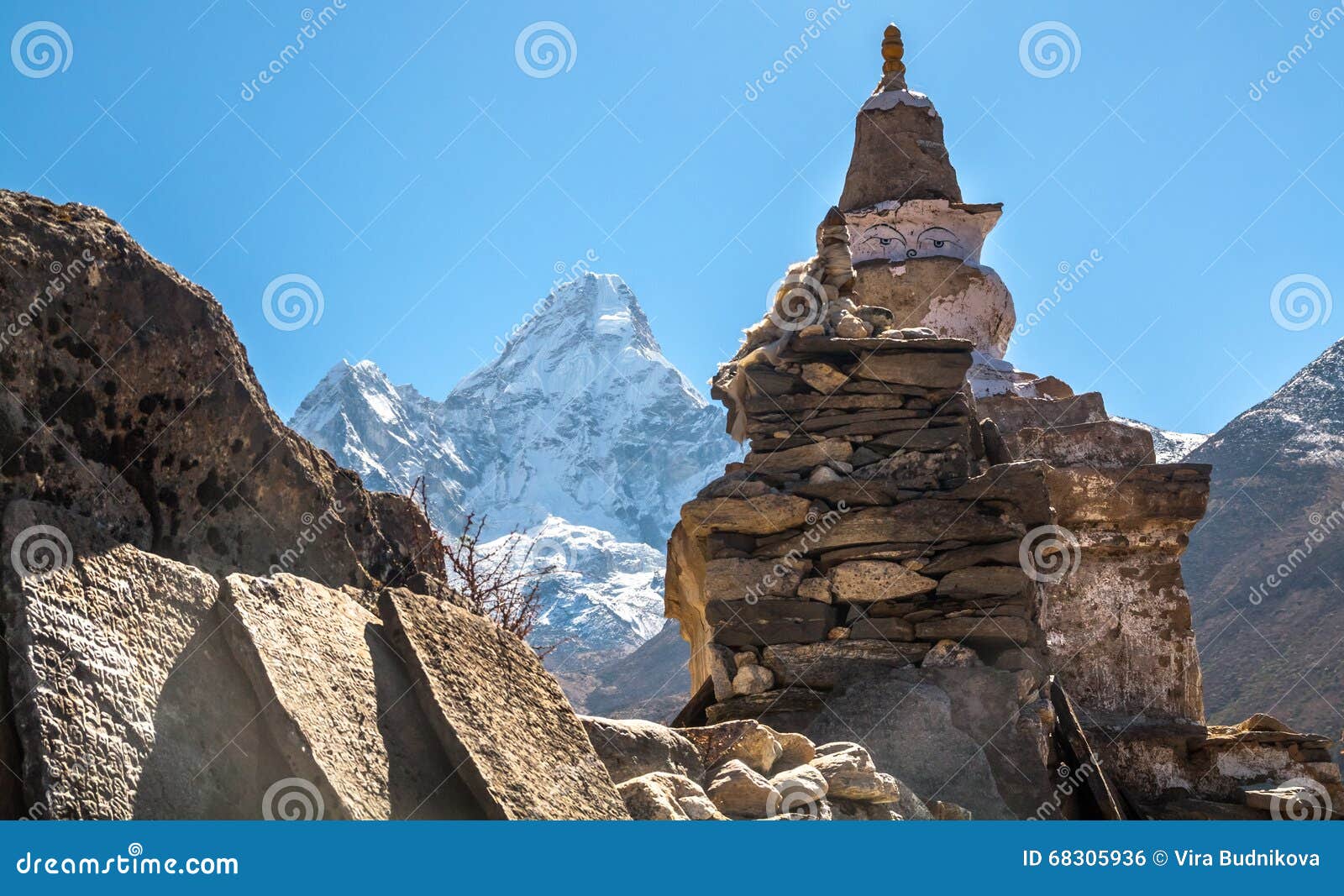 Buddhist Stupa and Prayer Stones in the Mountains on the Trail. Stock ...