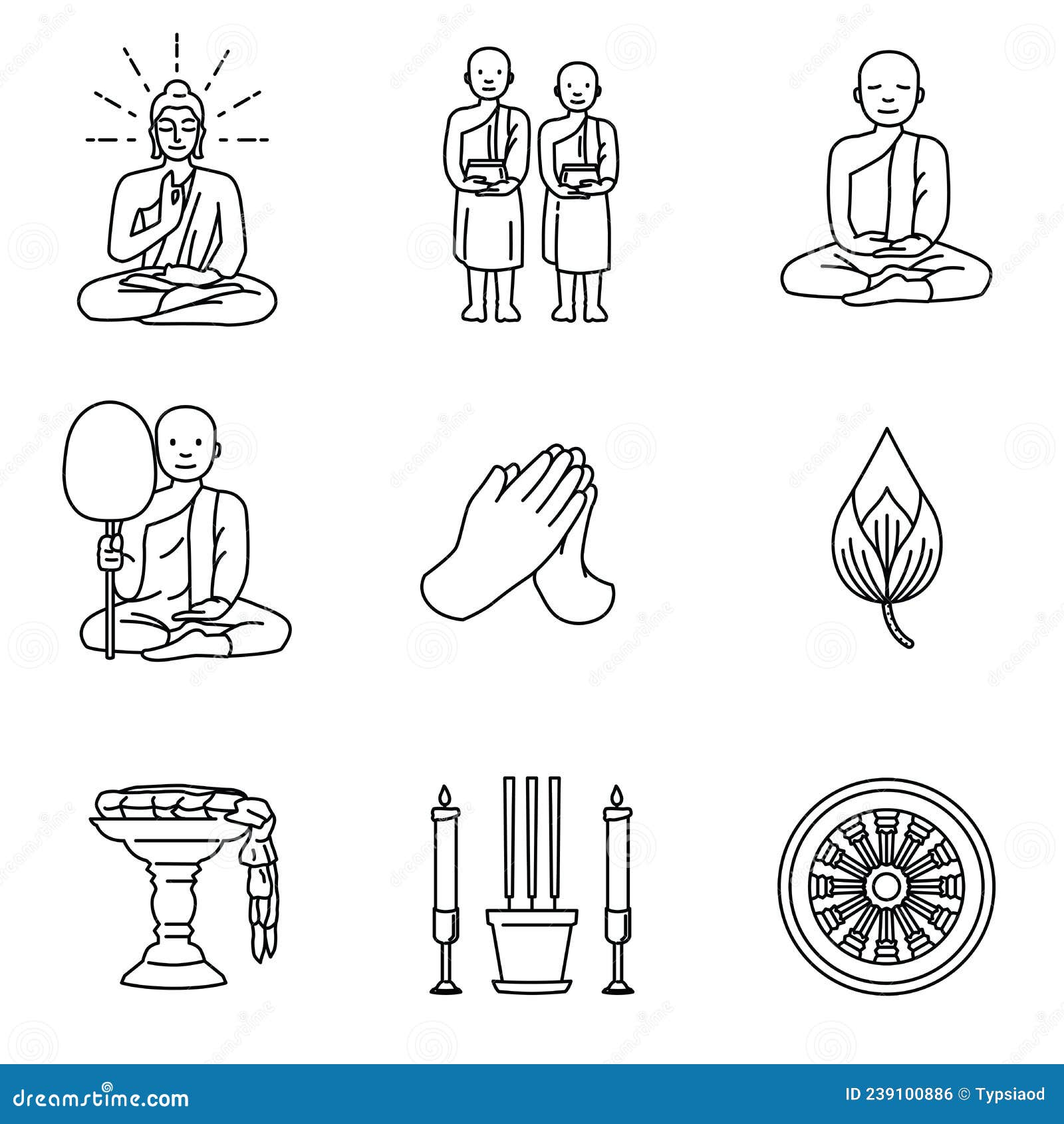 Buddhist symbol icon set stock vector. Illustration of flat - 239100886
